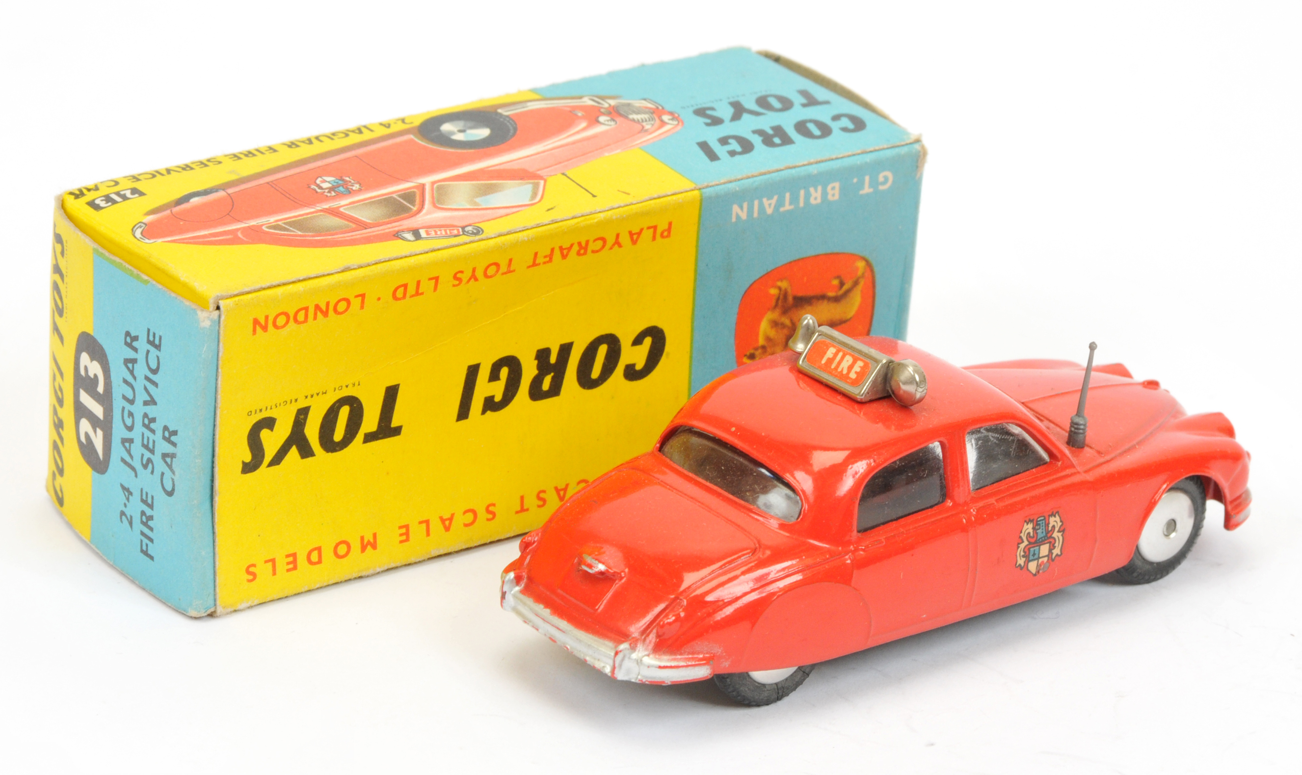 Corgi Toys 213 Jaguar 2.4 Litre Fire Service Car - red body, silver ...