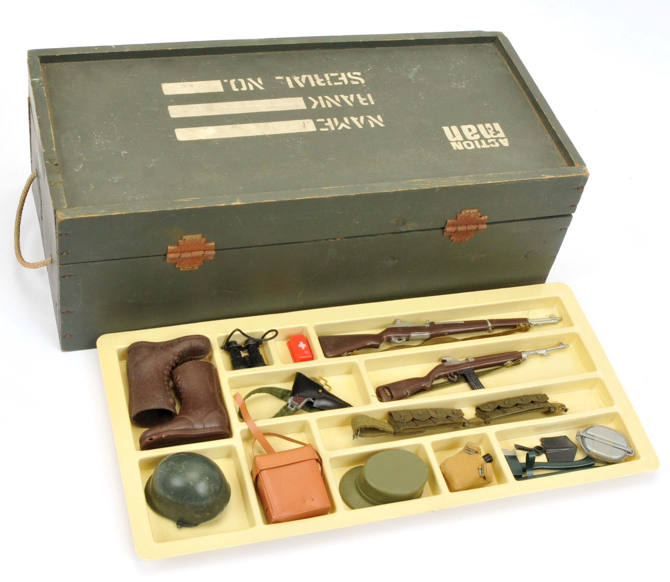 Action Man wooden Ammunition and Accessories Kit box - dark green wood ...