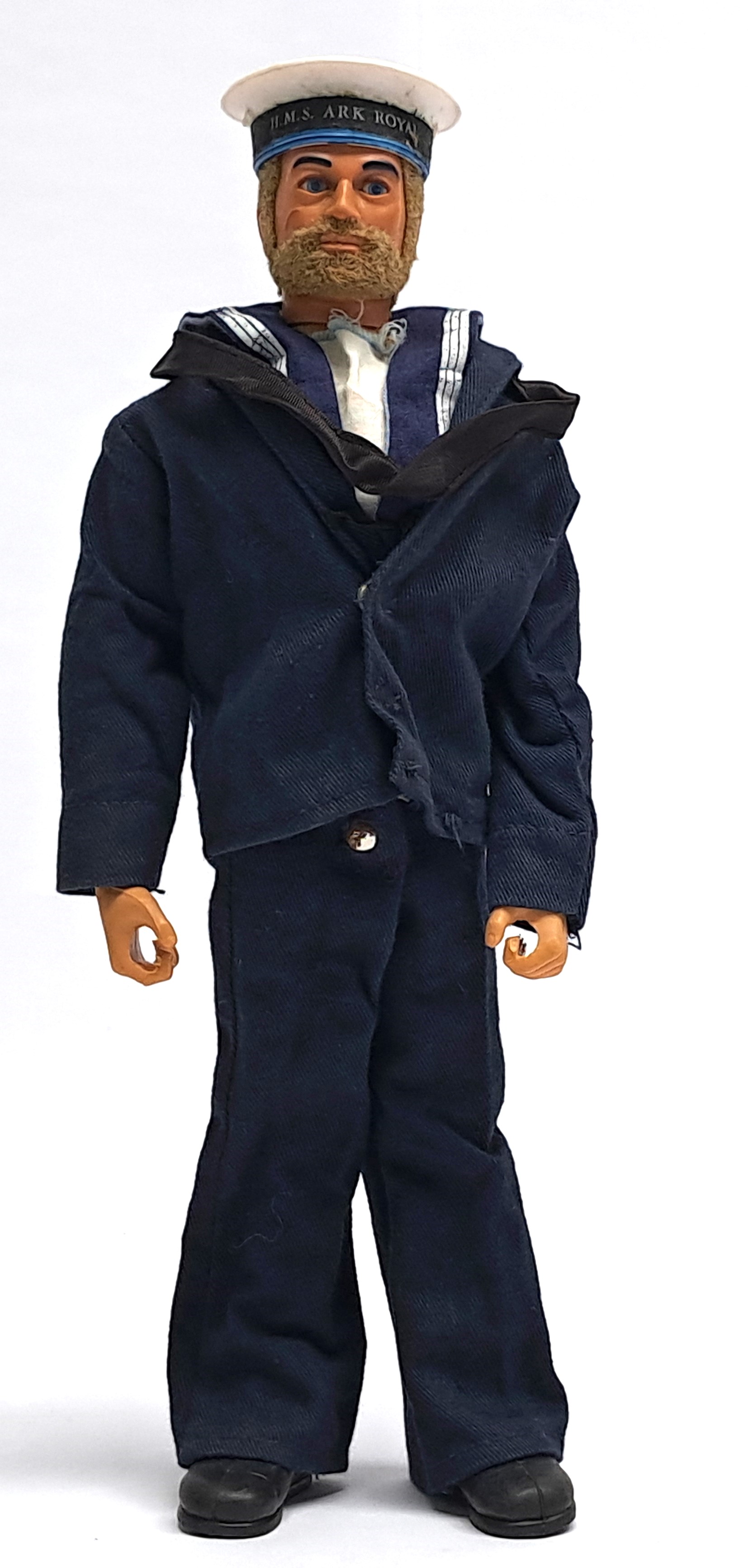 Palitoy Vintage Action Man Sailor, blonde flock hair and beard, blue ...