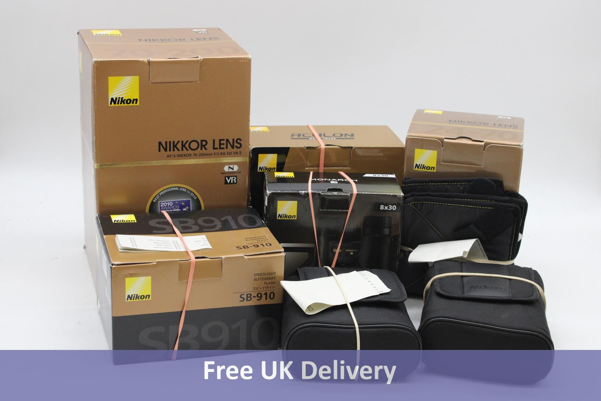 Twelve Nikon/Nikkor Camera and Optics items to include 1x AFS70-200 ...