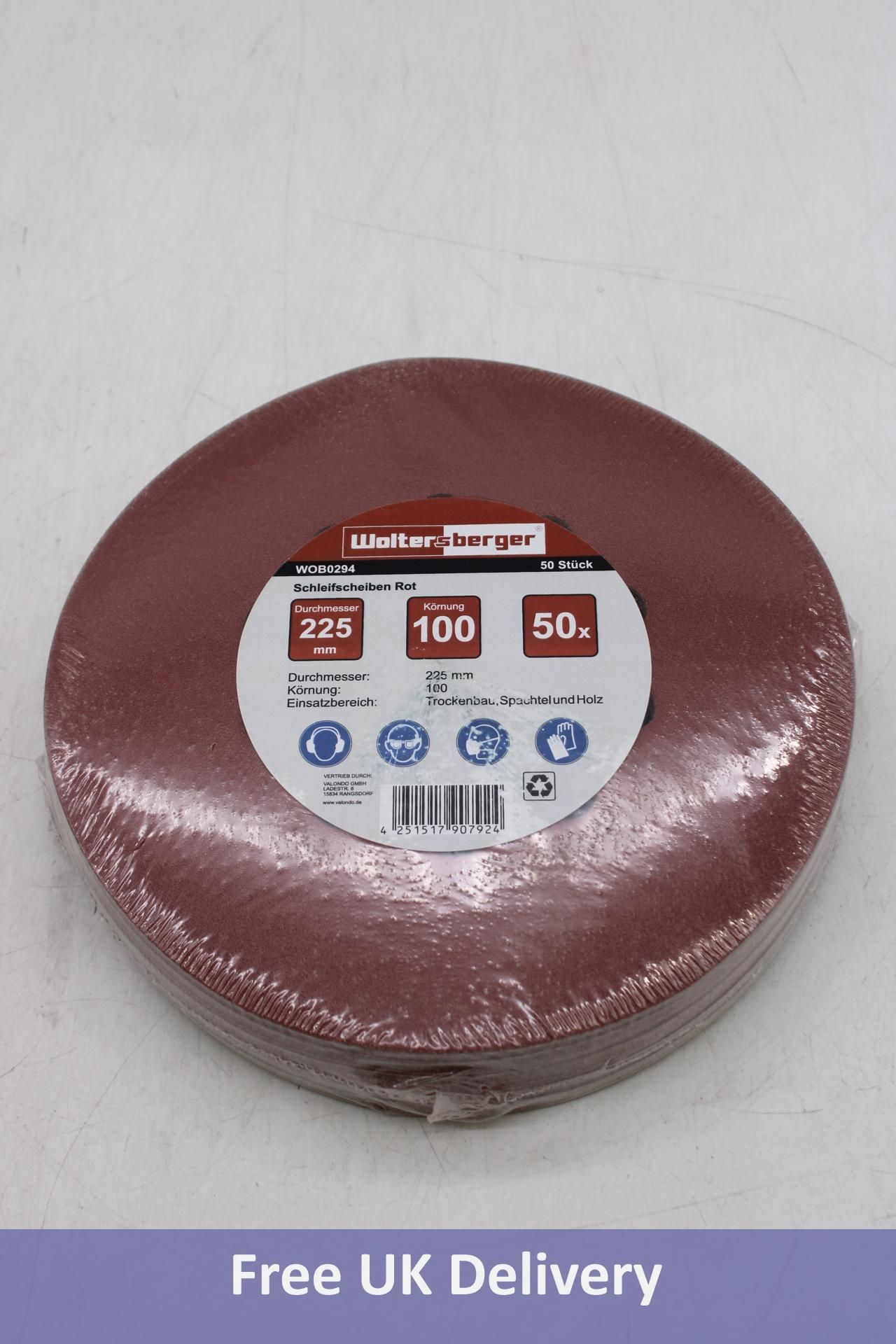 Five Packs of Woltersberger Grit P100 Sanding Discs, 225mm, 50x per Pack