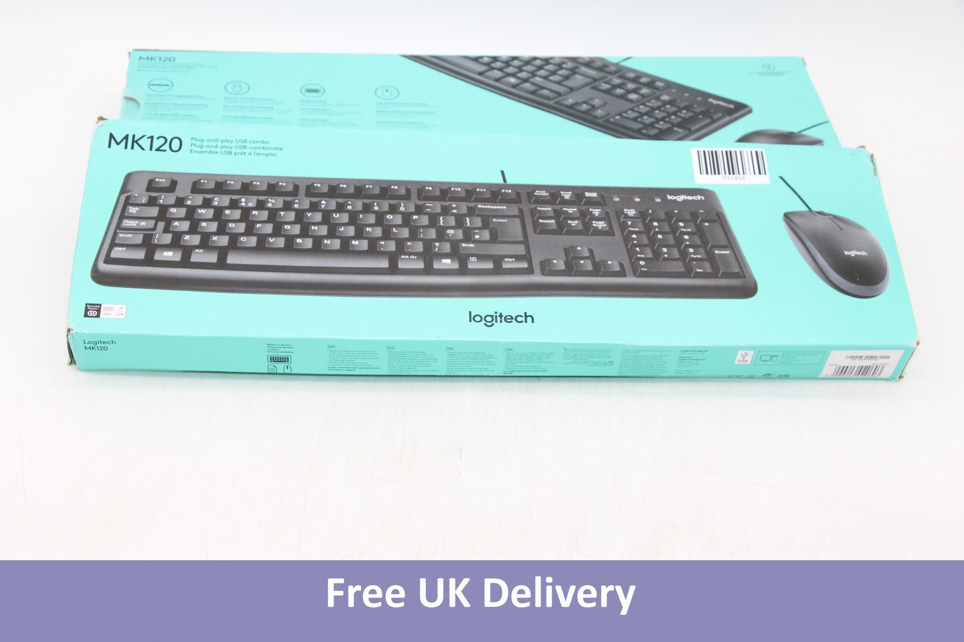 Two Logitech Black MK120 Wired Keyboard and Mouse Sets