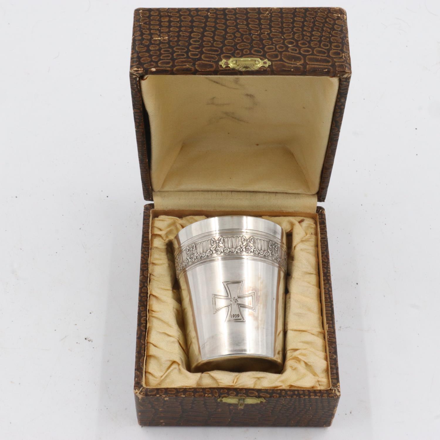 Third Reich schnapps cup gifted to an Iron Cross 1st Class recipient ...