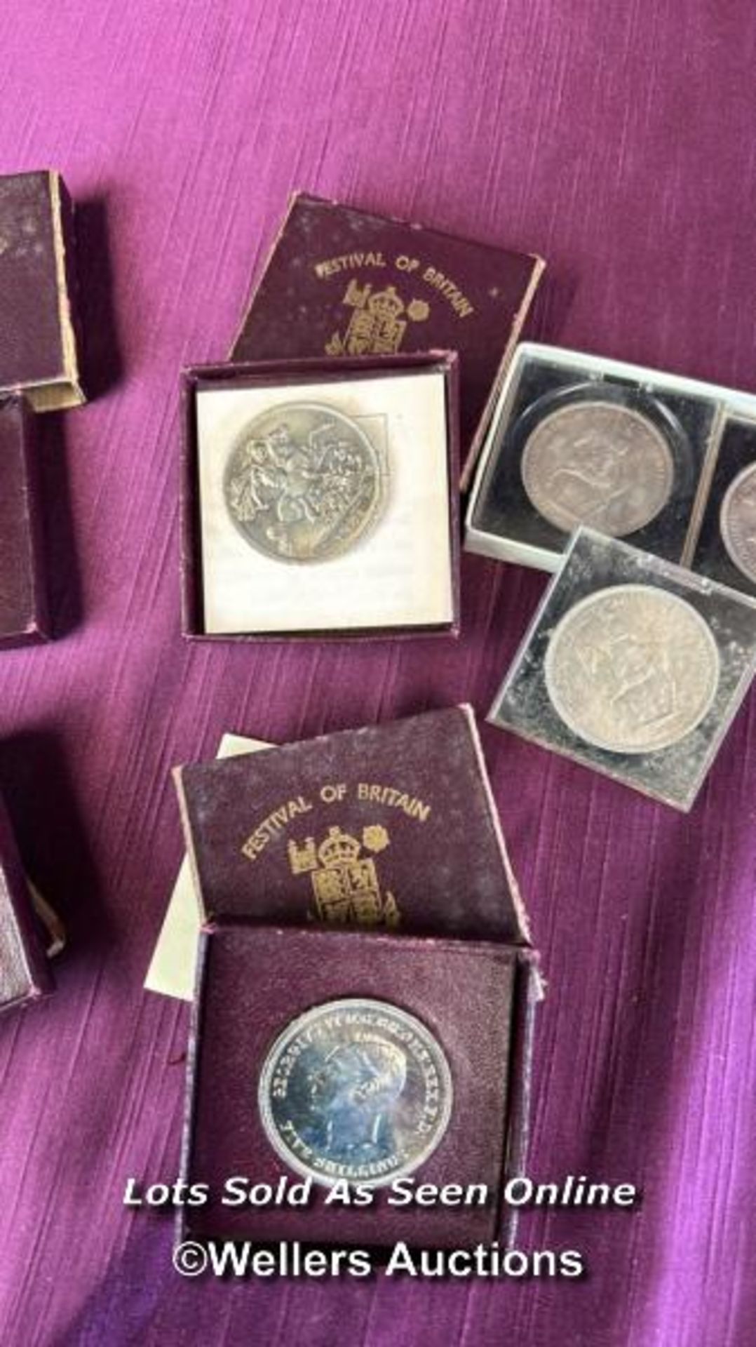 FOUR FESTIVAL OF BRITAIN 1951 COINS AND THREE QUEEN ELIZABETH FIVE ...