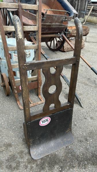 A VINTAGE SACK BARROW WITH CAST IRON WHEELS AND AXLE, 106CM (H) / ALL ...