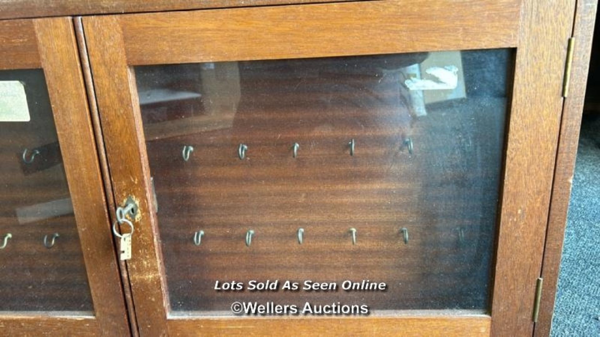 Wall hanging key cabinet with glazed doors, 92 x 41 x 9.5cm