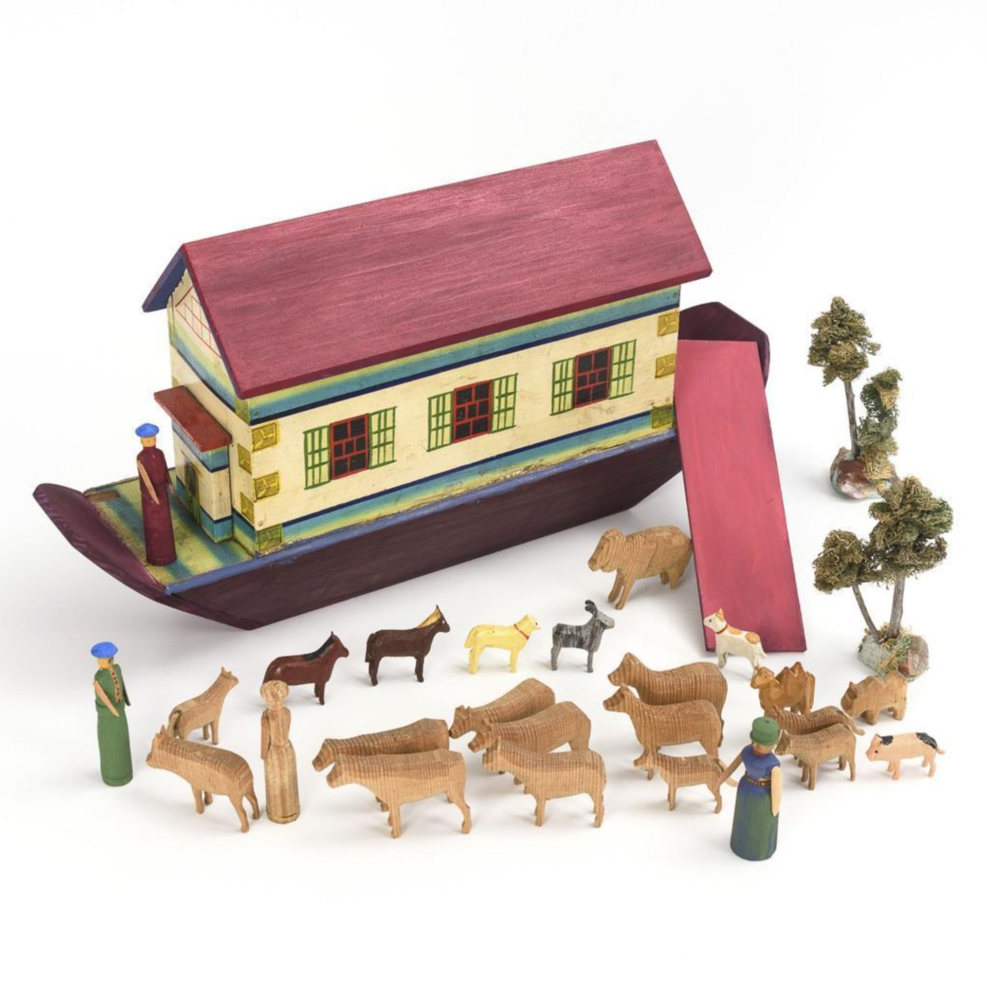 Kleine Arche Noah mit Tieren. Erzgebirge. Ungemarkt. Wohl 1930er Jahre ...
