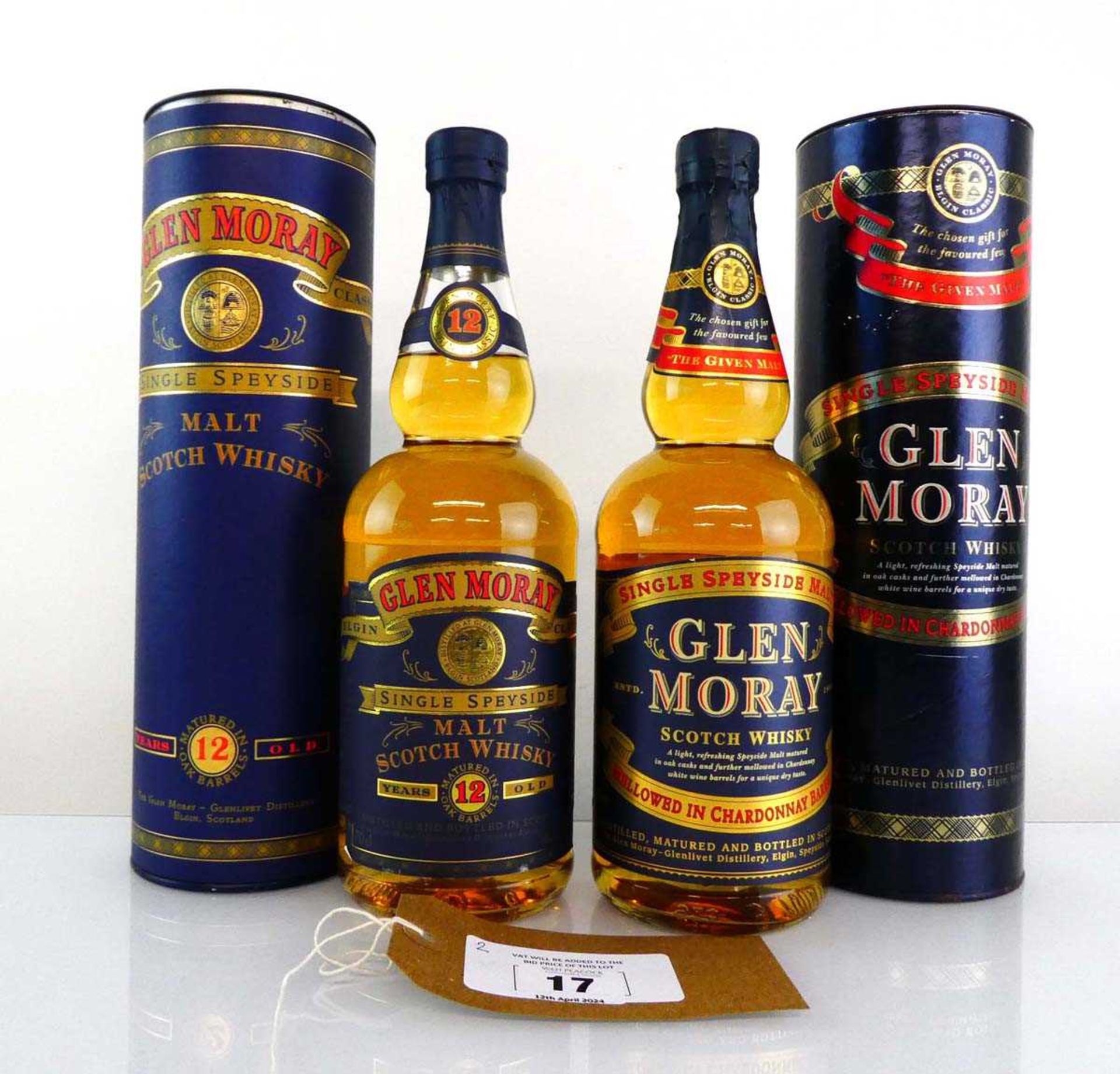 +VAT 2 bottles of Glen Moray Single Speyside Malt Scotch Whisky with ...