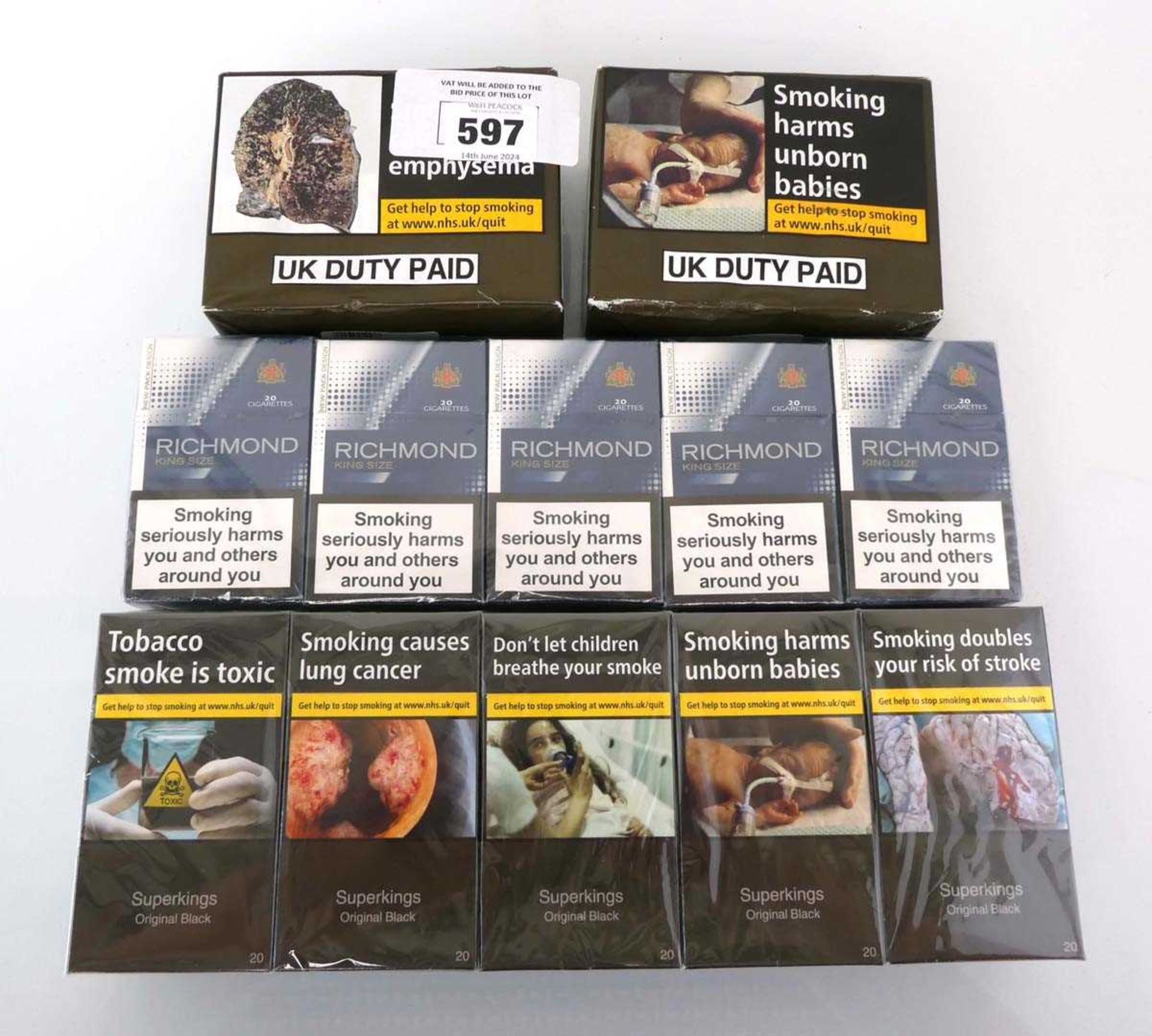 +VAT 4 assorted cartons of cigarettes, 2x 5 packs of Richmond Original ...