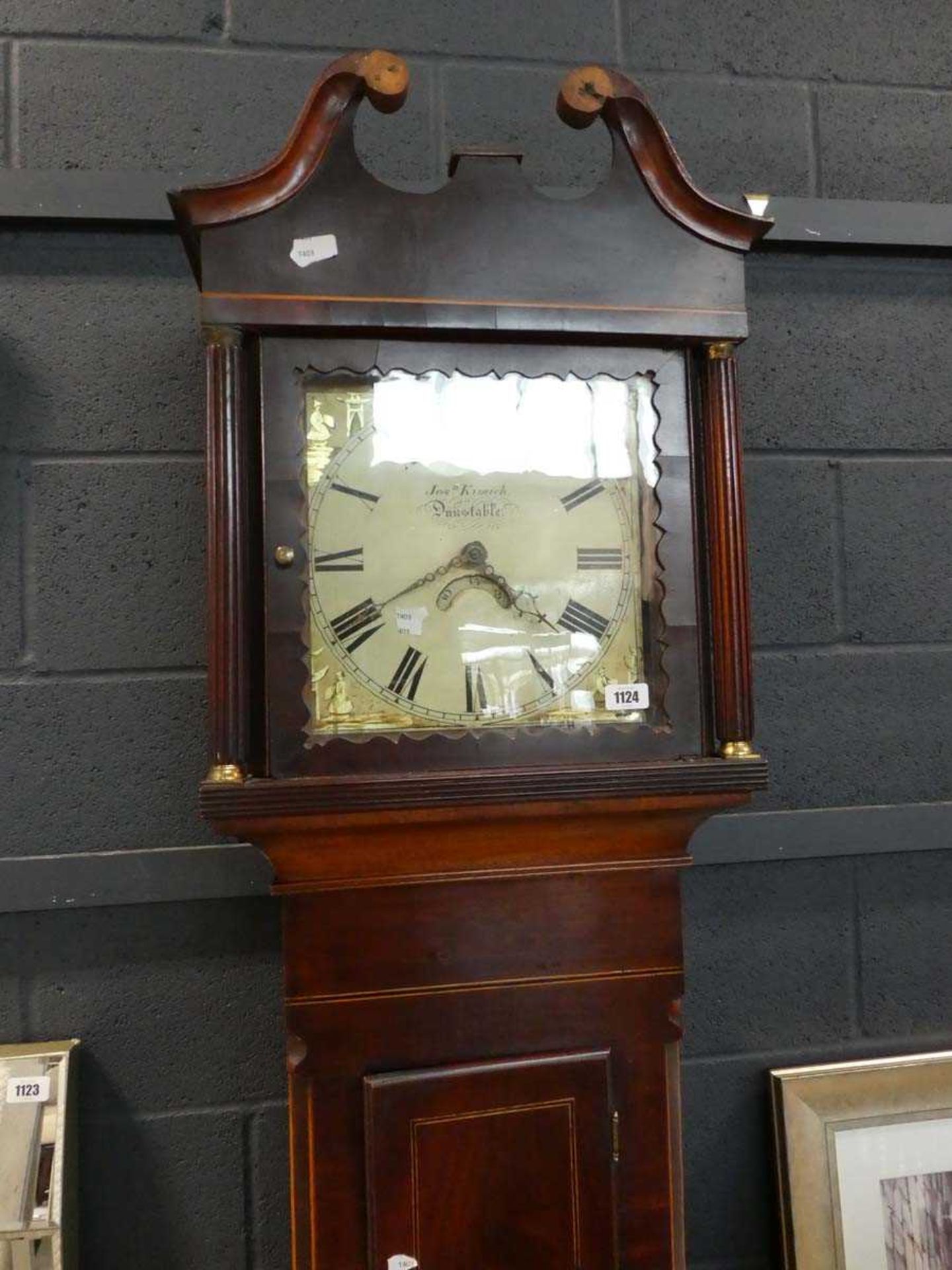 Mahogany cased Grandfather clock by Jos. N Kimich, Dunstable