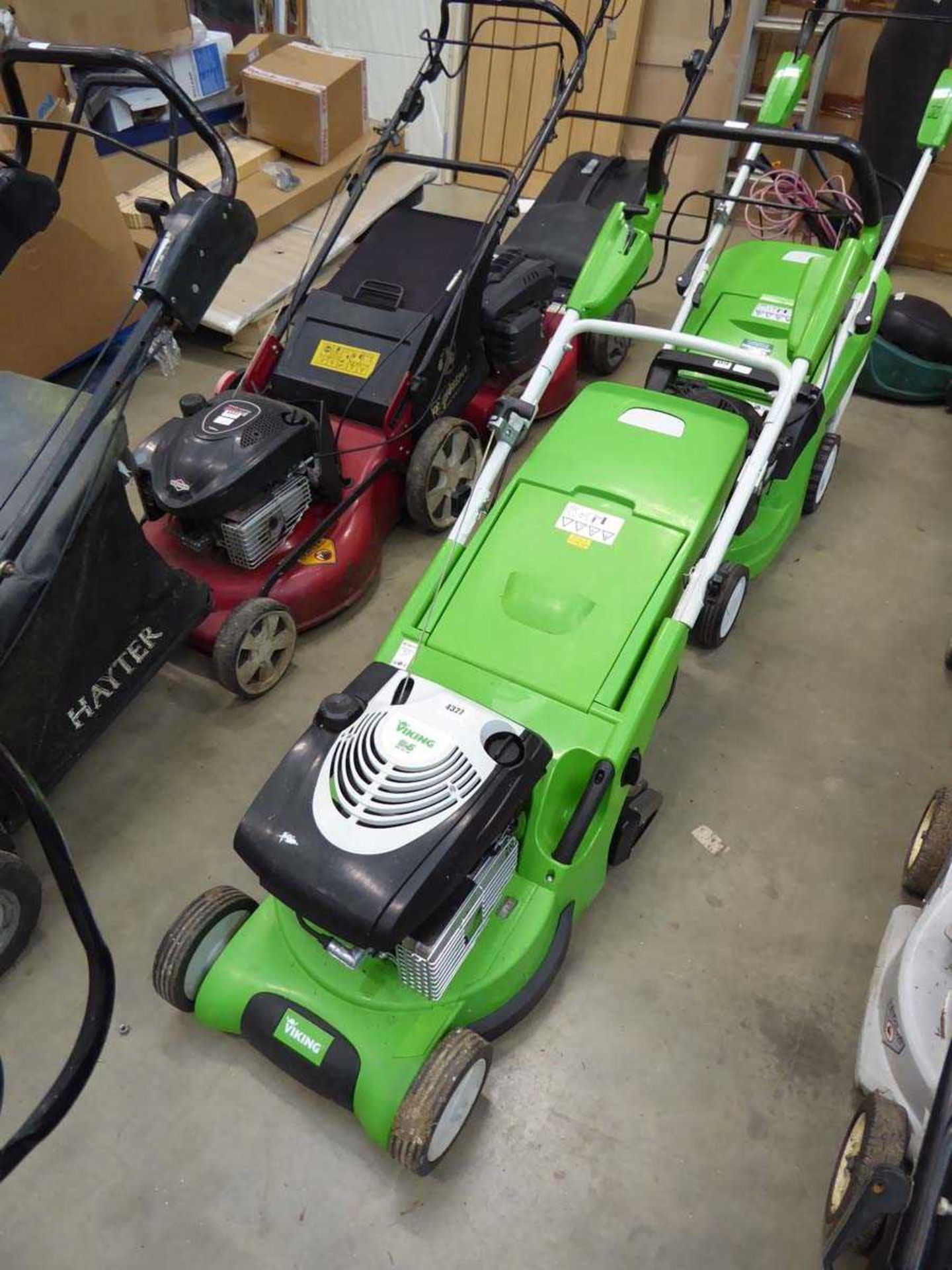 Viking petrol powered rotary mower with grass box