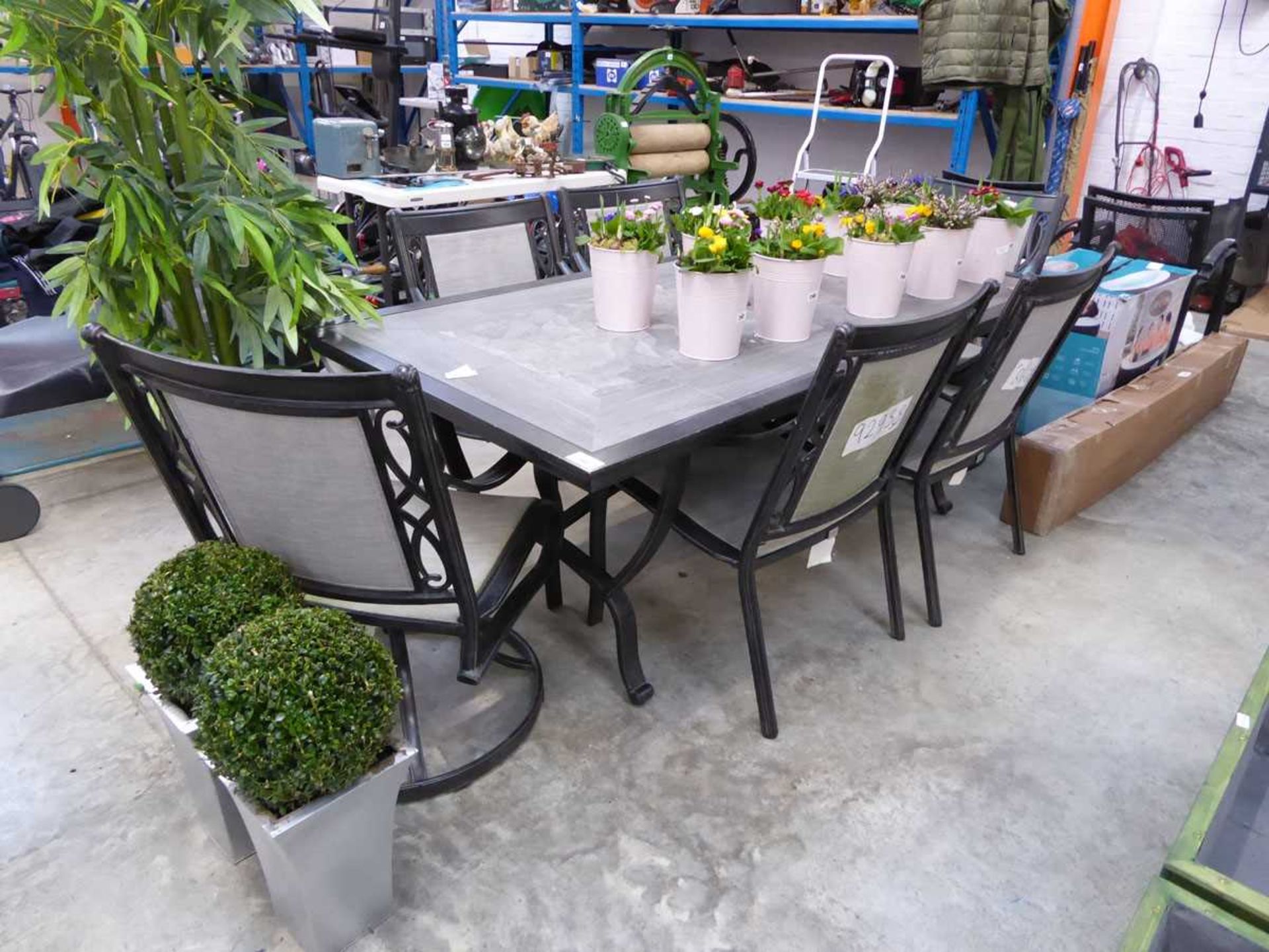 +VAT Metal framed tile top 7 piece garden dining set incl. table and 6 ...