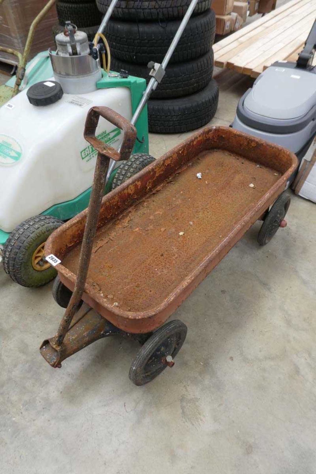 Vintage metal 4 wheel pull along cart