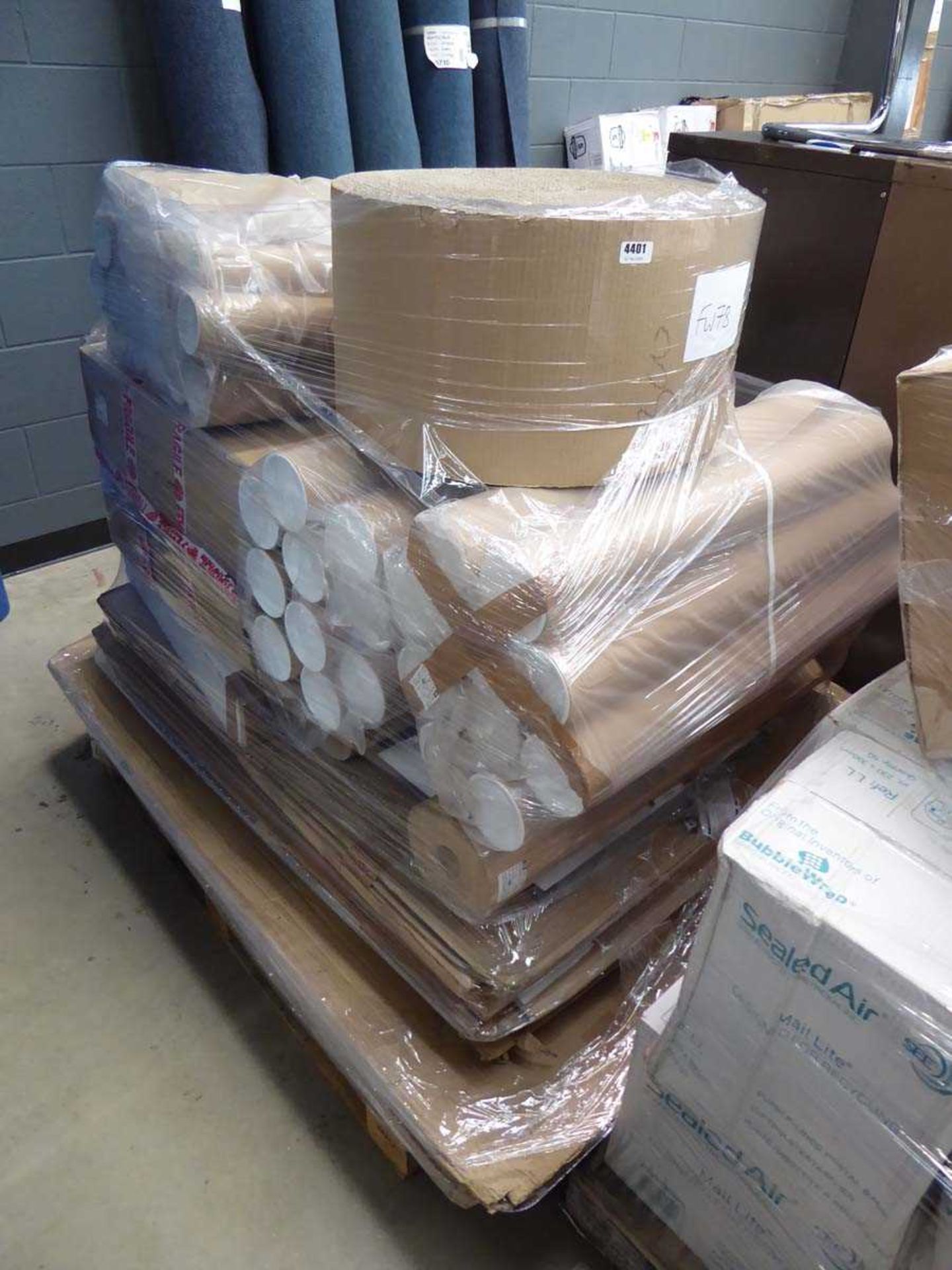 Pallet of assorted packaging inc. cardboard tubes, corrugated paper ...