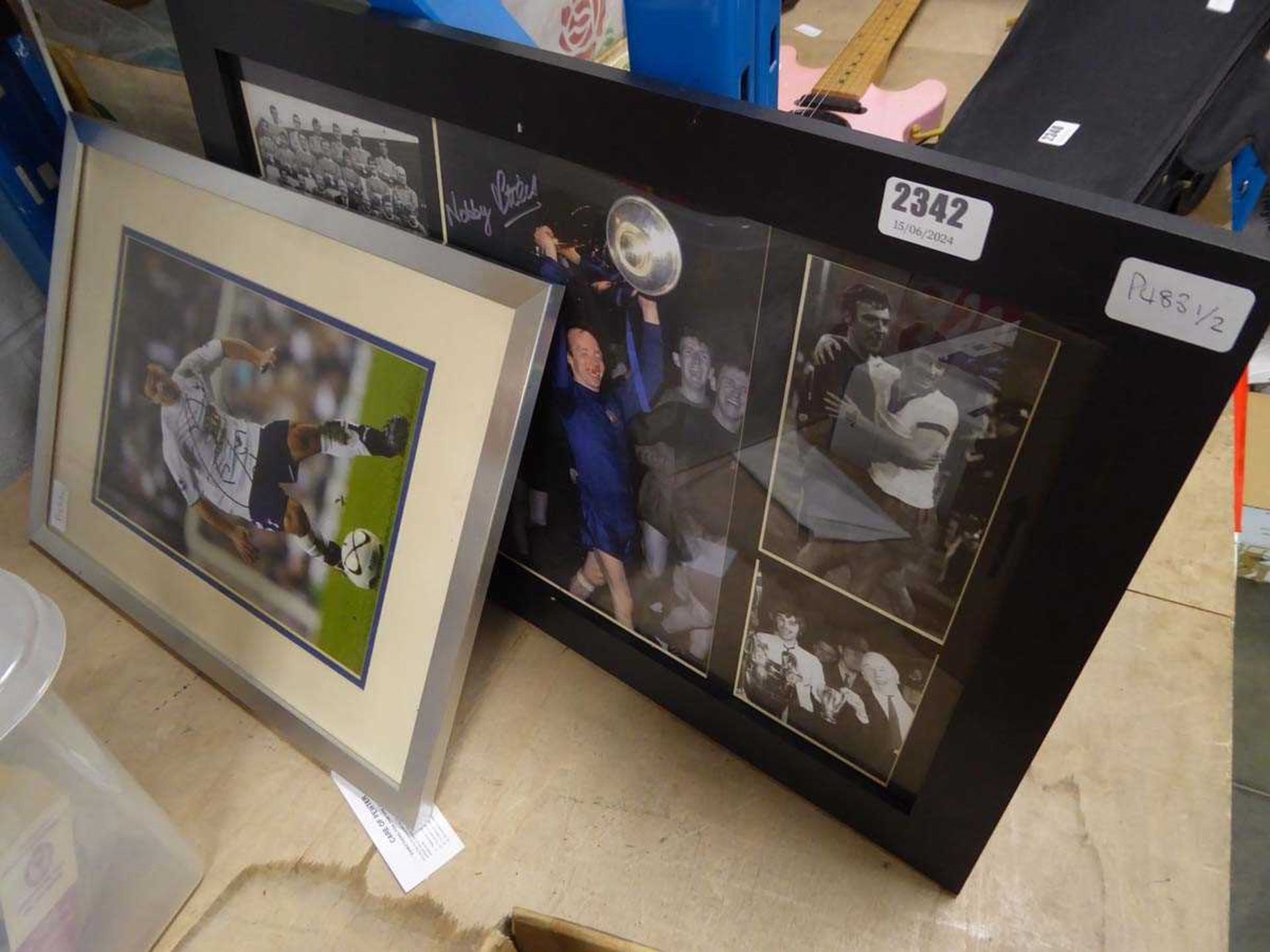 Pair of framed signed football photos (unverified)