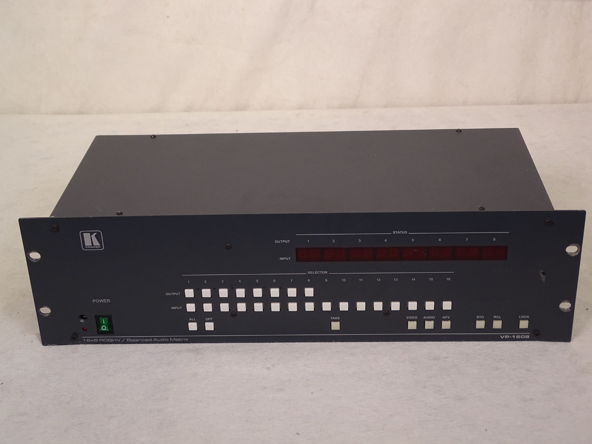 A Kramer VP1608 matrix switcher for RGBHV and balanced audio signals ...
