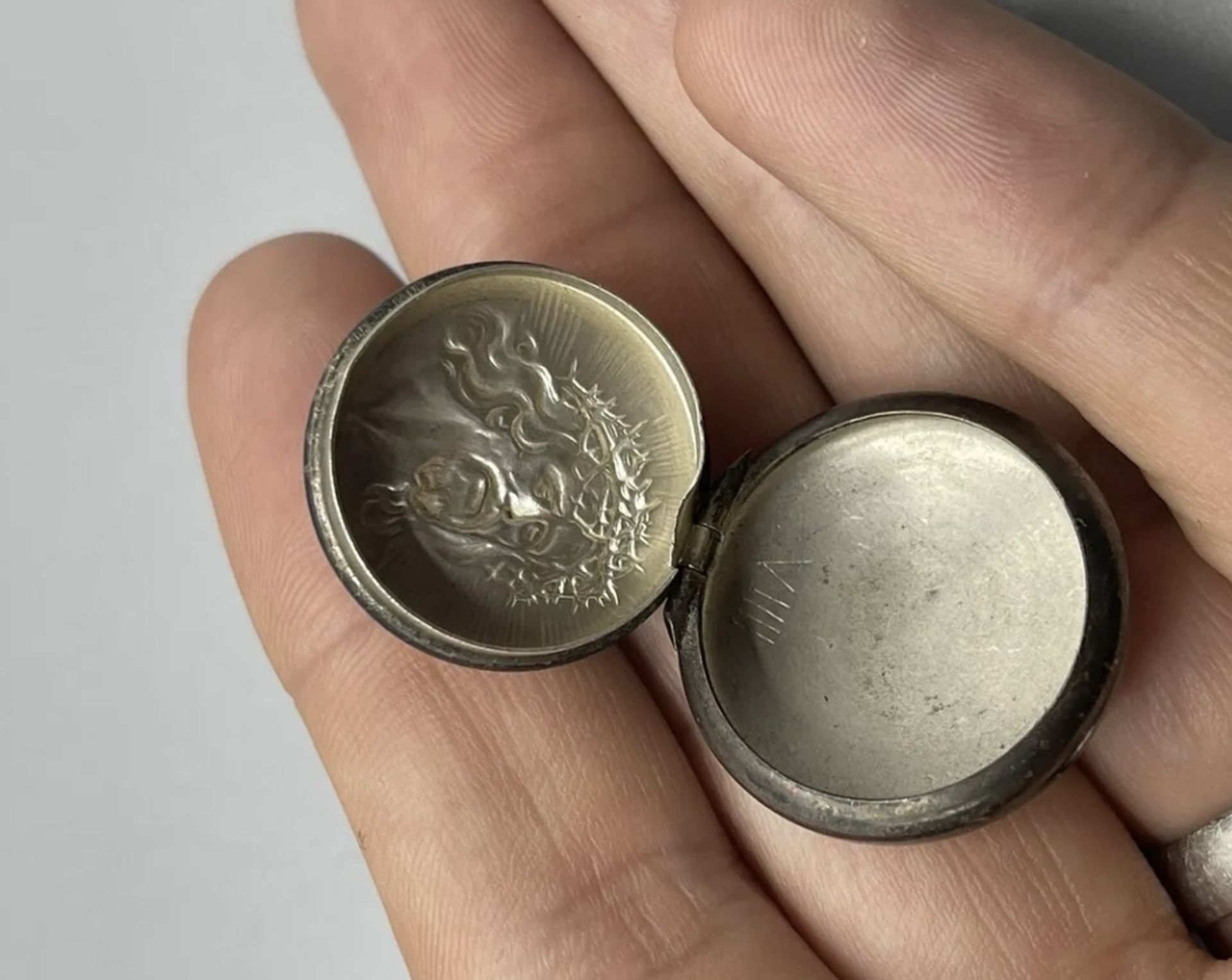 Title: Vintage Jesus Pill Box Pendant Unmarked Silver Crucifixion Crown ...