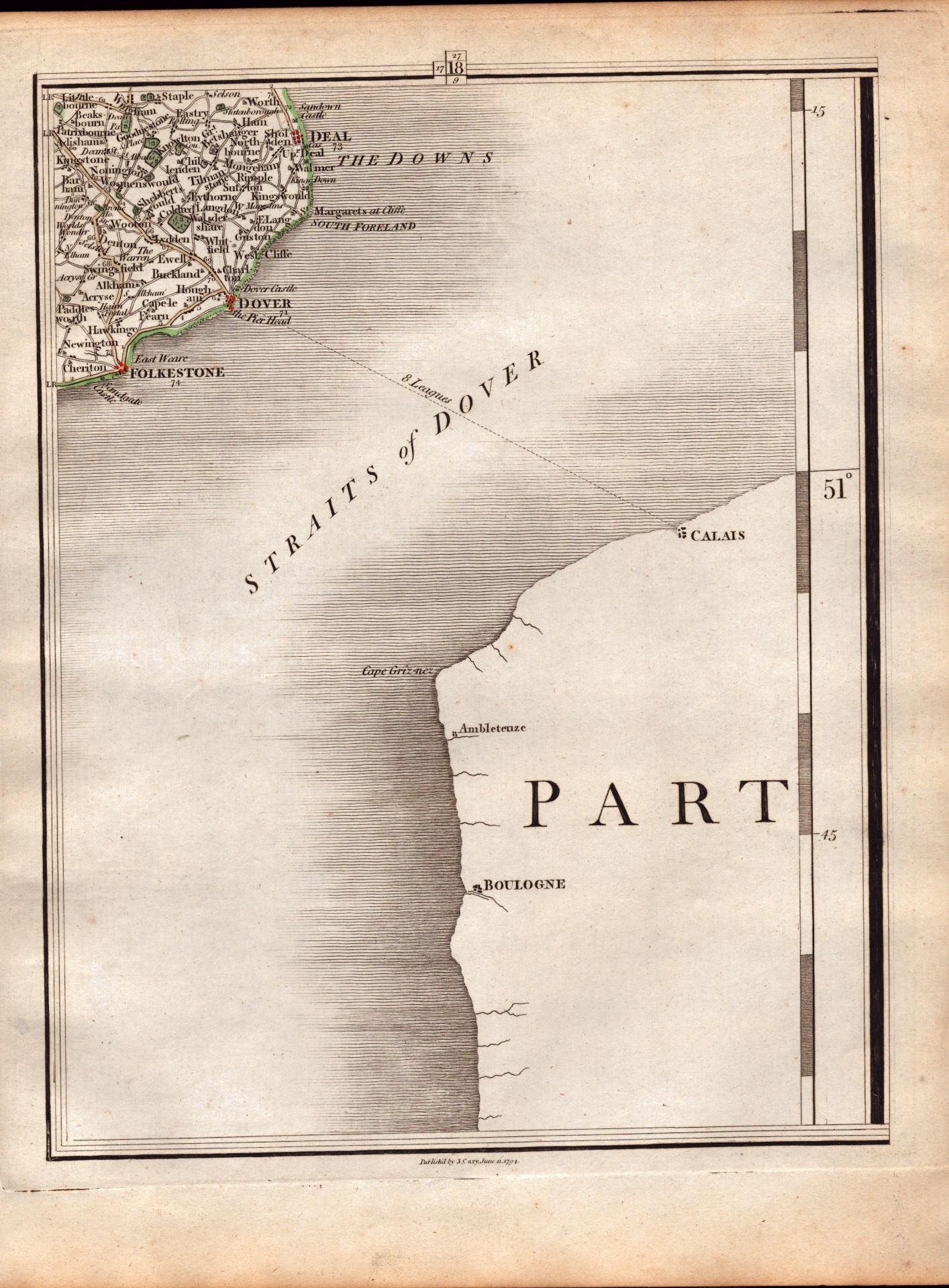 Title: Dover Straits Channel Ports Calais John Cary's Antique 1794 Map ...