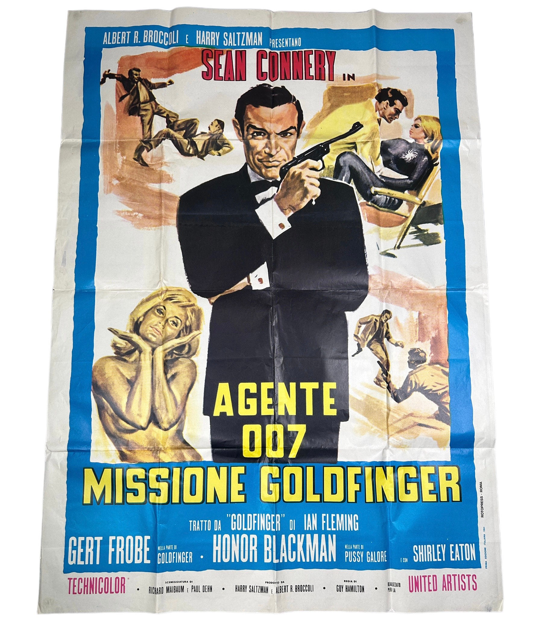 A JAMES BOND GOLDFINGER 'AGENTE 007' FILM POSTER 135cm x 100cm Folded ...