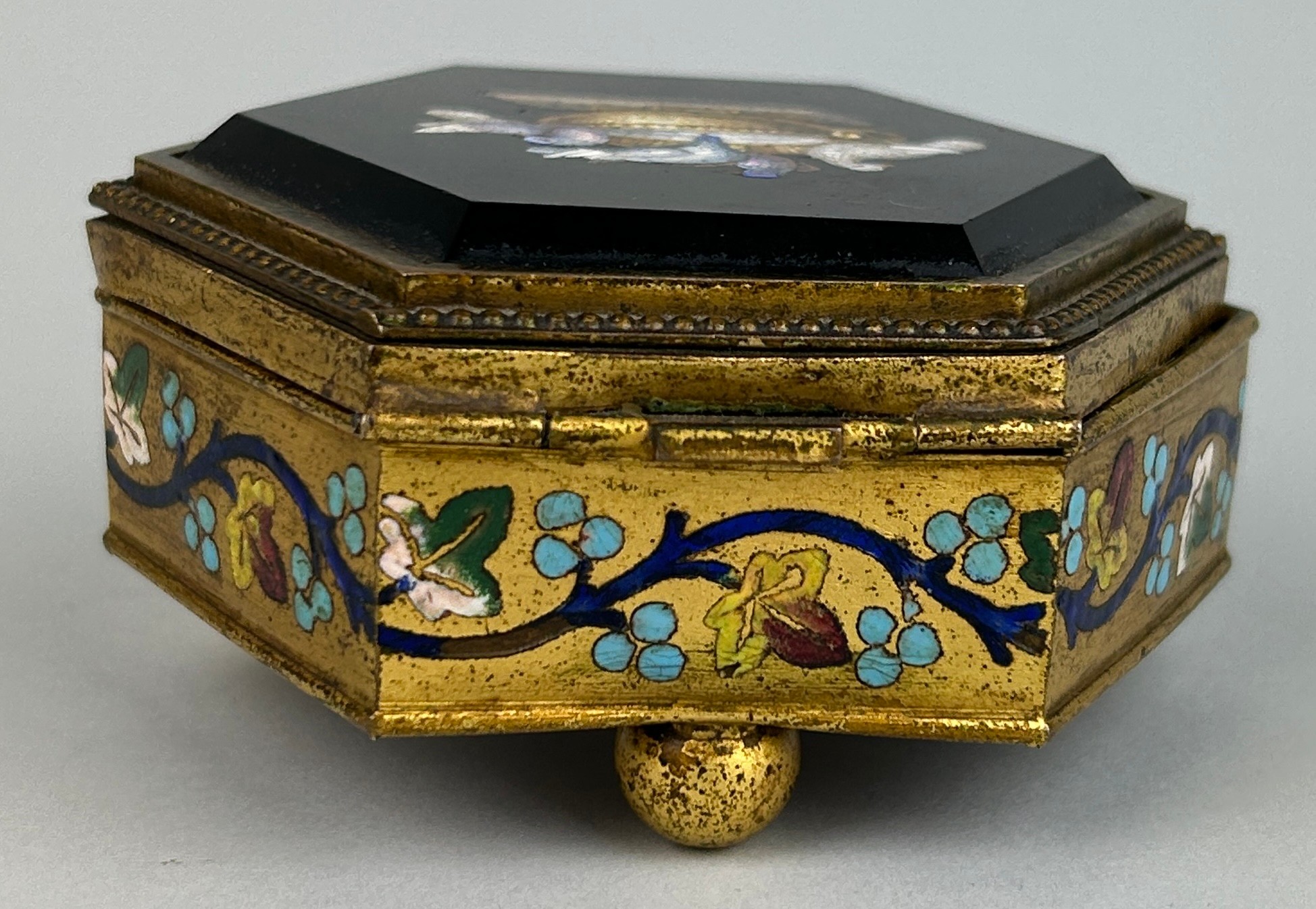 A 19TH CENTURY ITALIAN MICRO-MOSAIC AND GILT METAL JEWELLERY BOX BY ...
