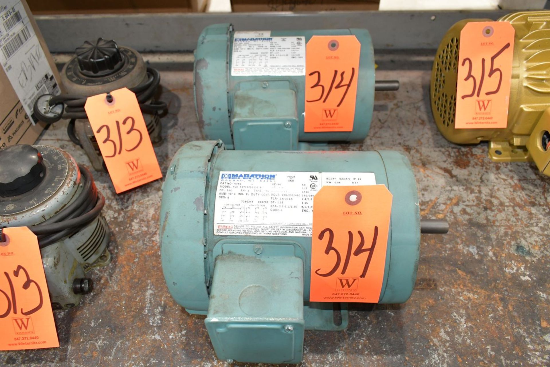 Lot - (2) Marathon Cat No. G582 3/4-HP Electric Motors; 1,725-RPM, 56C ...