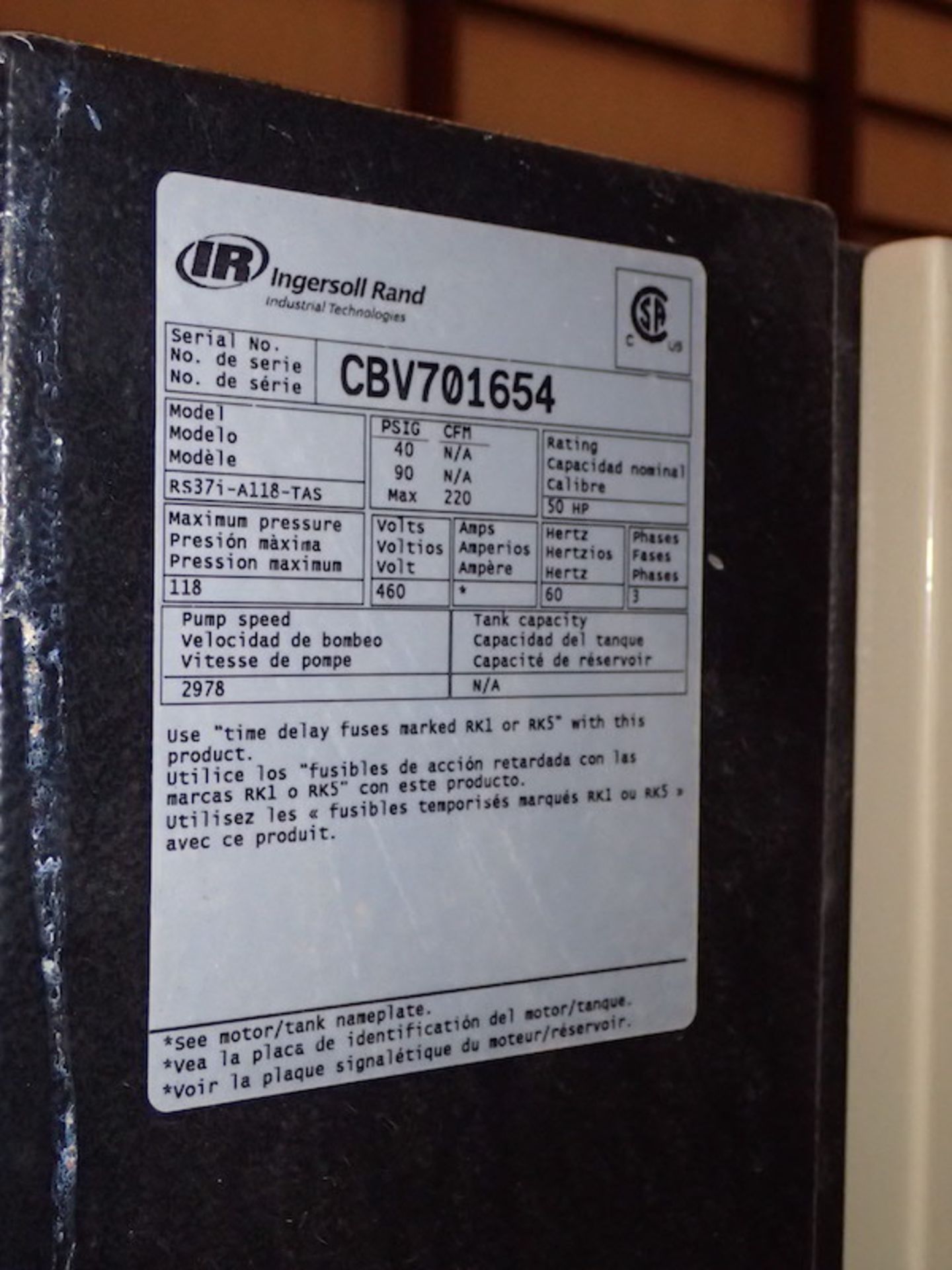 Ingersoll-Rand 50 HP Model RS37i-A118-TAS Rotary Screw Air Compressor ...