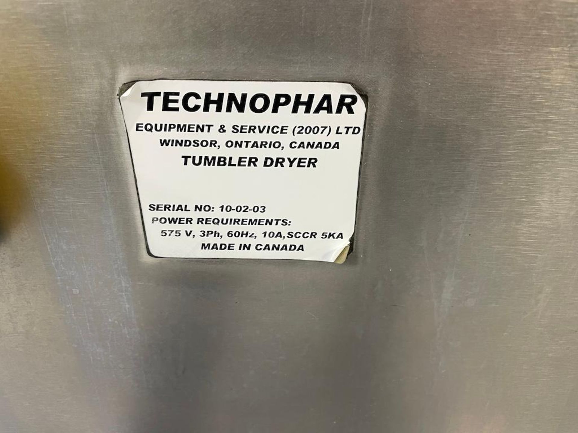 TECHNOPHAR 8 FT X 20 IN ROTARY TUMBLER DRYER, SN 10-02-03, STAINLESS ...