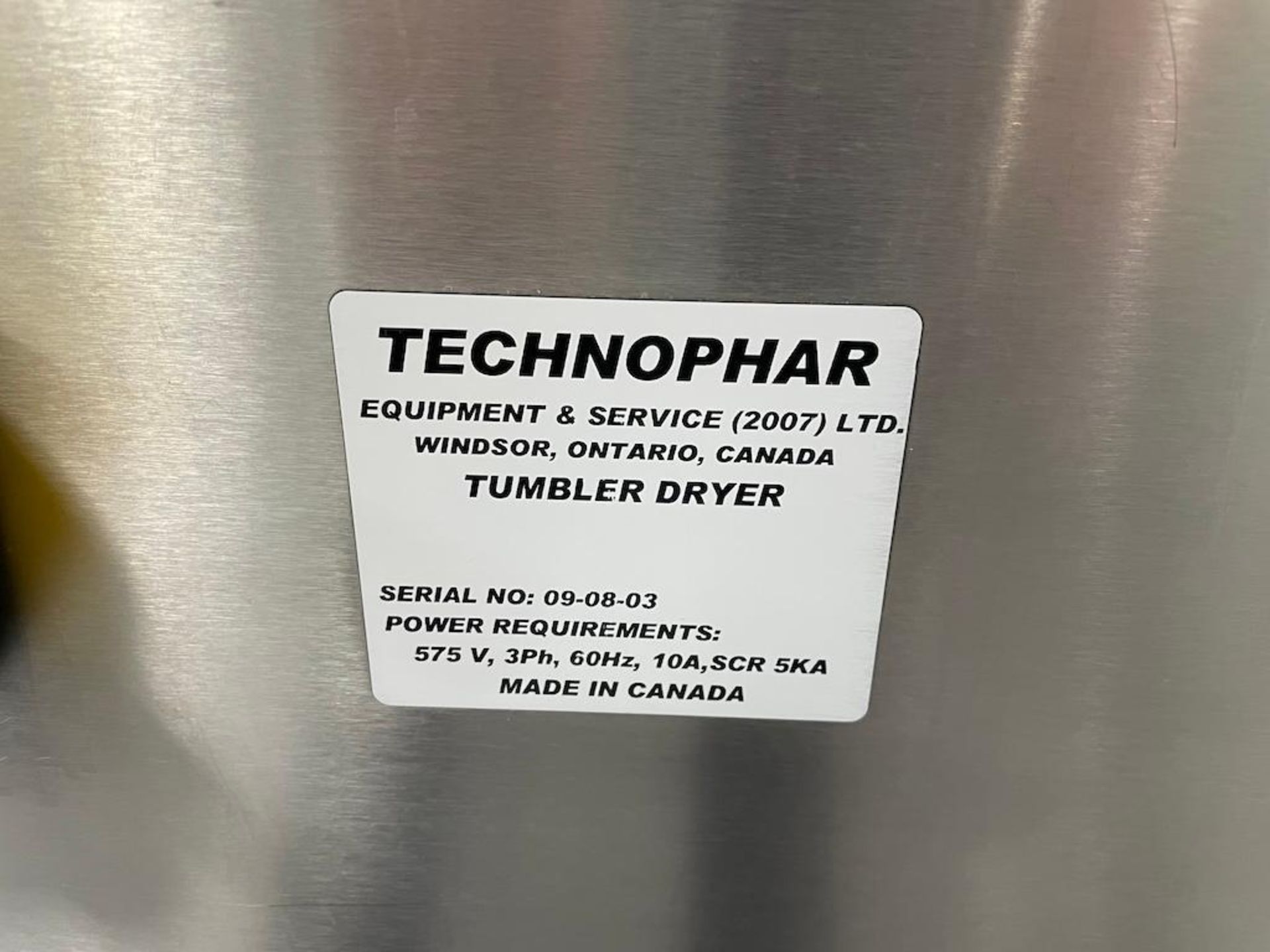 TECHNOPHAR 8 FT X 20 IN ROTARY TUMBLER DRYER, SN 09-08-03, STAINLESS ...