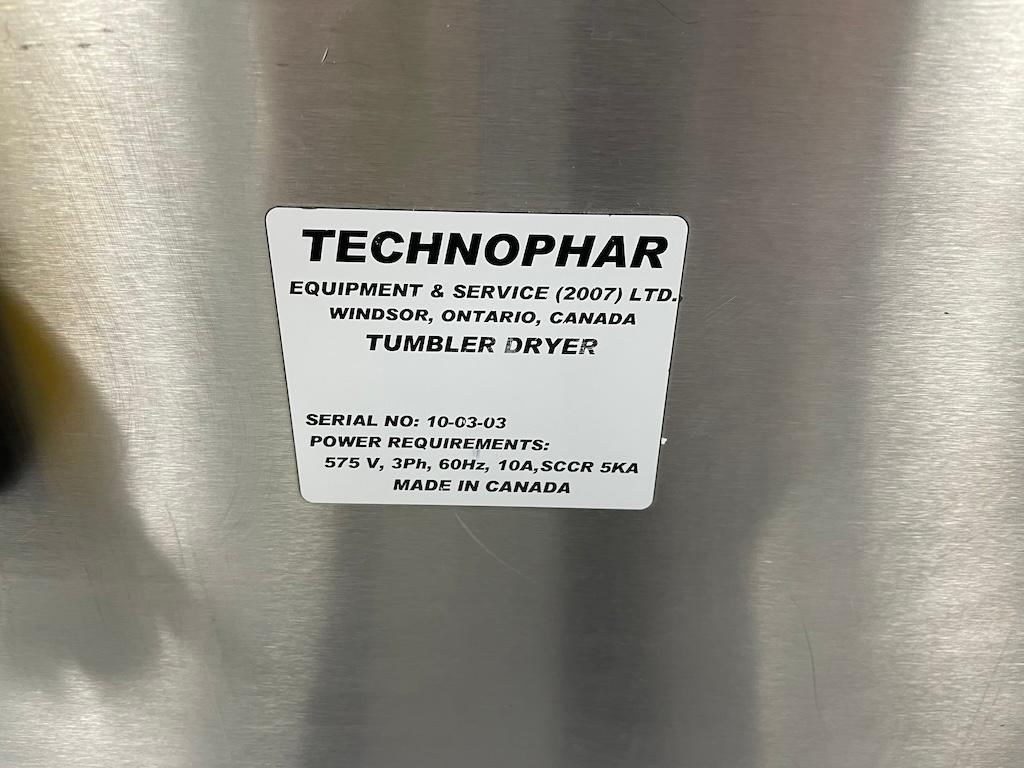 TECHNOPHAR 8 FT X 20 IN ROTARY TUMBLER DRYER, SN 10-03-03, 1 STAINLESS ...
