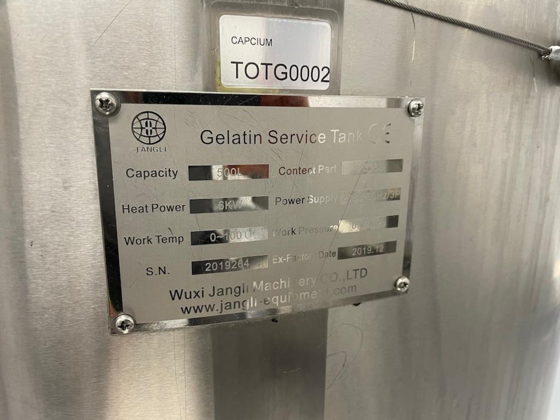 2019 GELATIN SERVICE TANK, PORTABLE, 500L CAPACITY, 316L STAINLESS ...