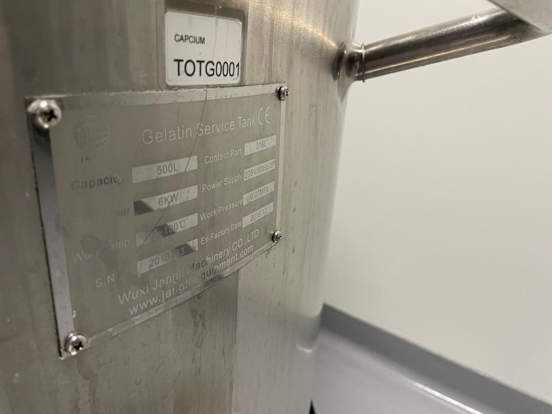 2019 GELATIN SERVICE TANK, PORTABLE, 500L CAPACITY, 316L STAINLESS ...