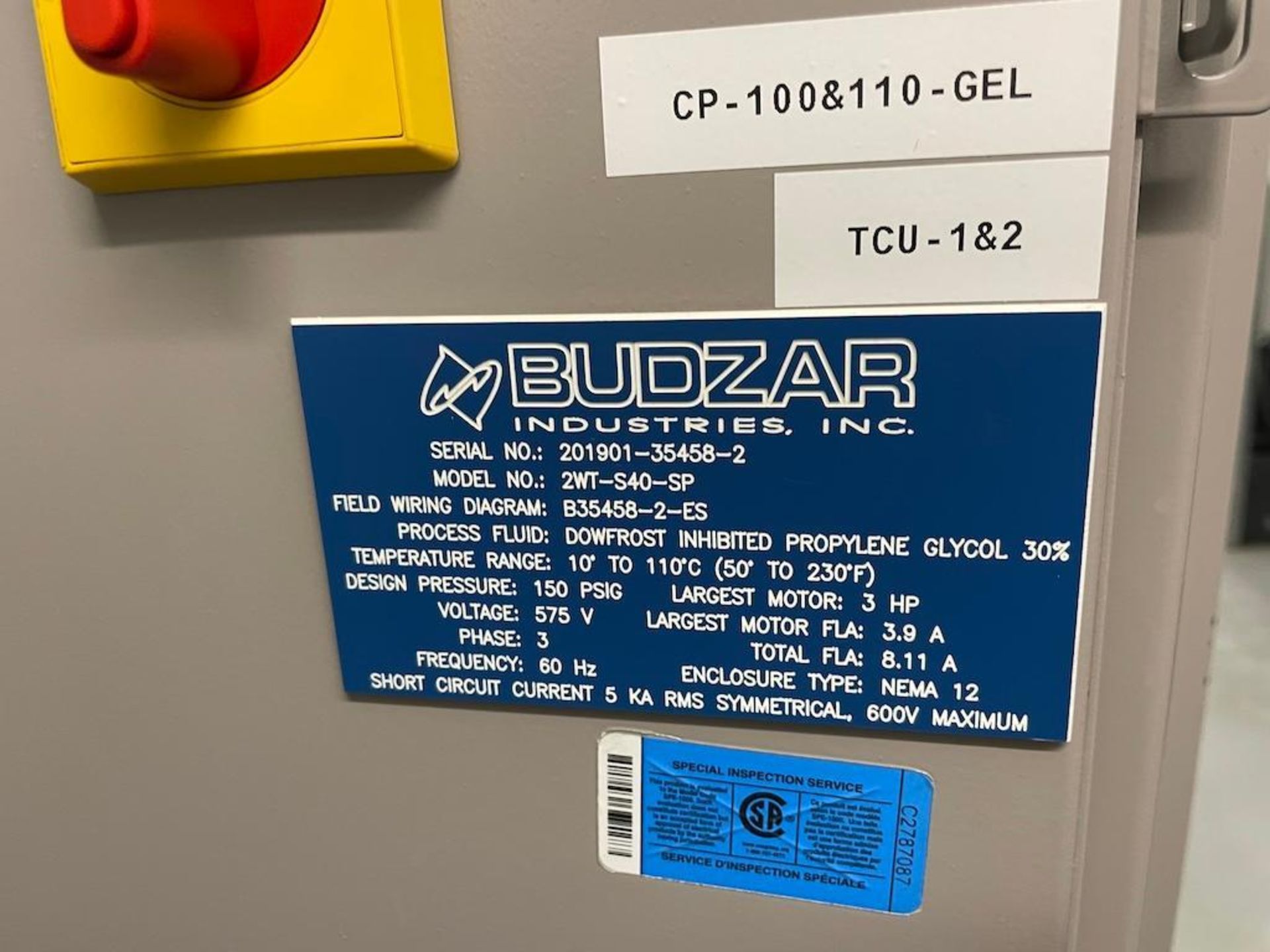 BUDZAR MODEL 2WT-S40-CSP, TEMPERATURE CONTROL HEAT EXCHANGE SYSTEM ...