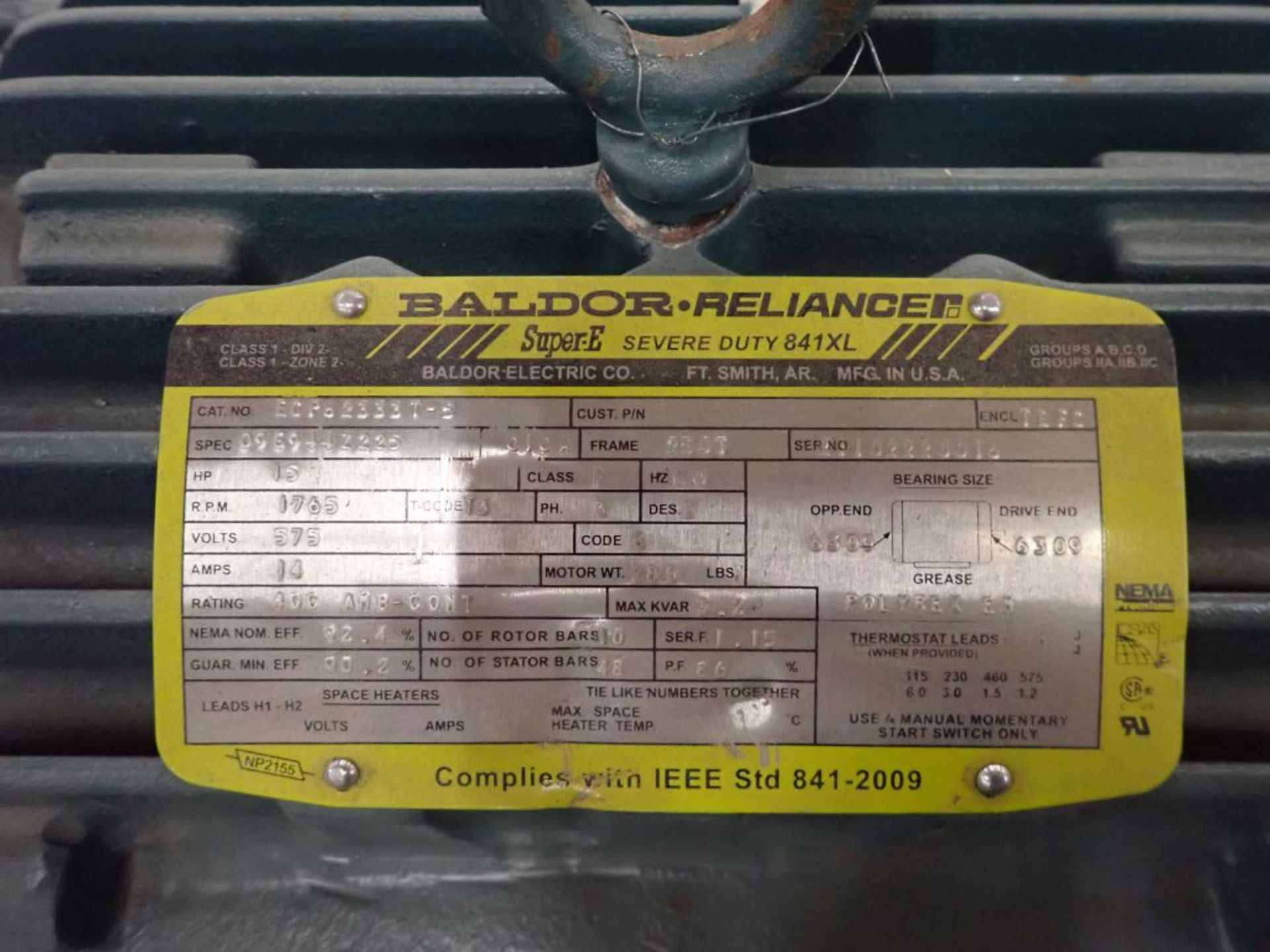 Cat No. ECP8233375, 15 HP, 1765 RPM, 575V, Frame: 254T; Tag: 296469