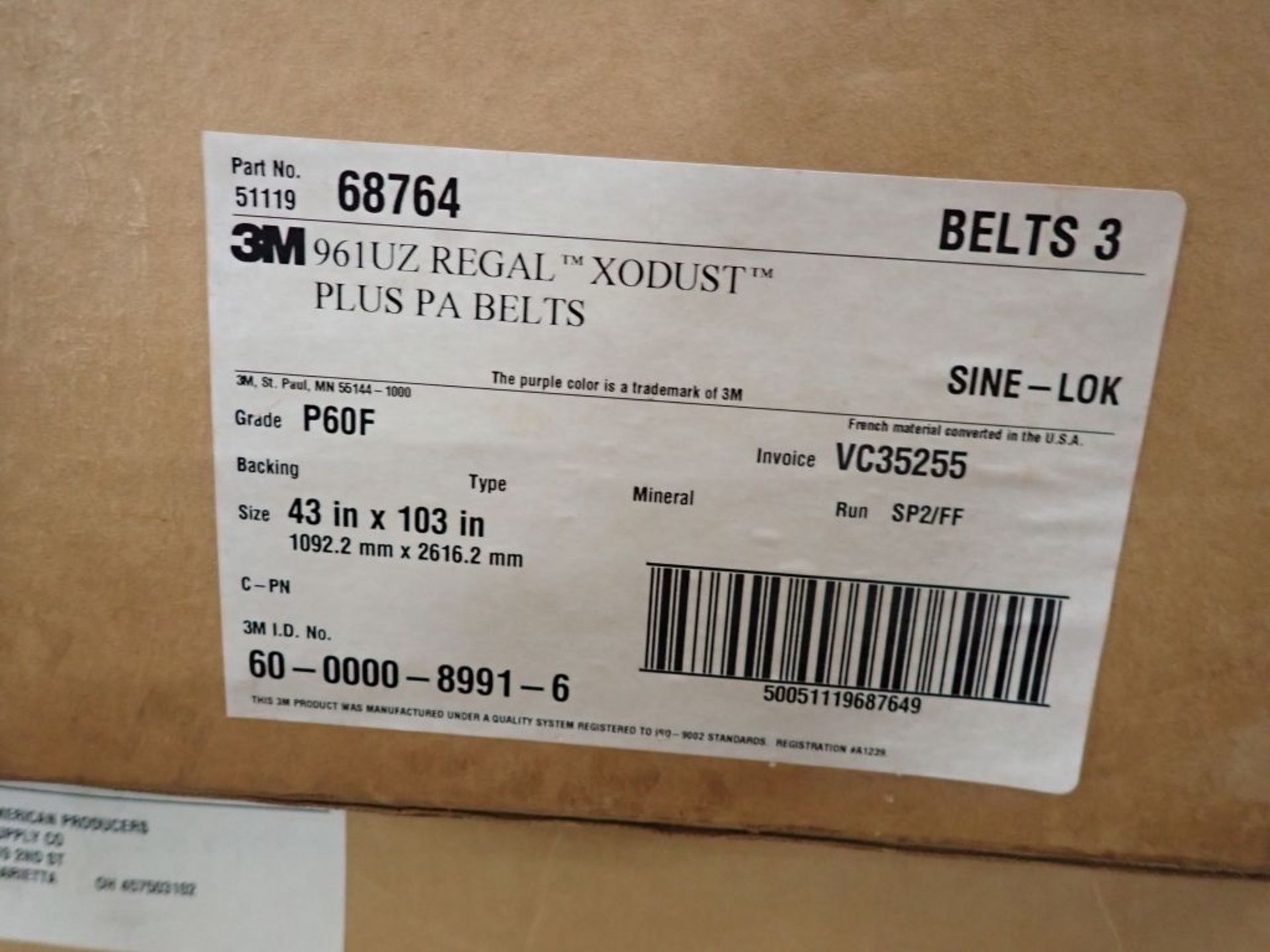 (3) Cases, 3M Plus PA Belt, 961UZ Regal Xodust, Part No. 51119, 68748 ...