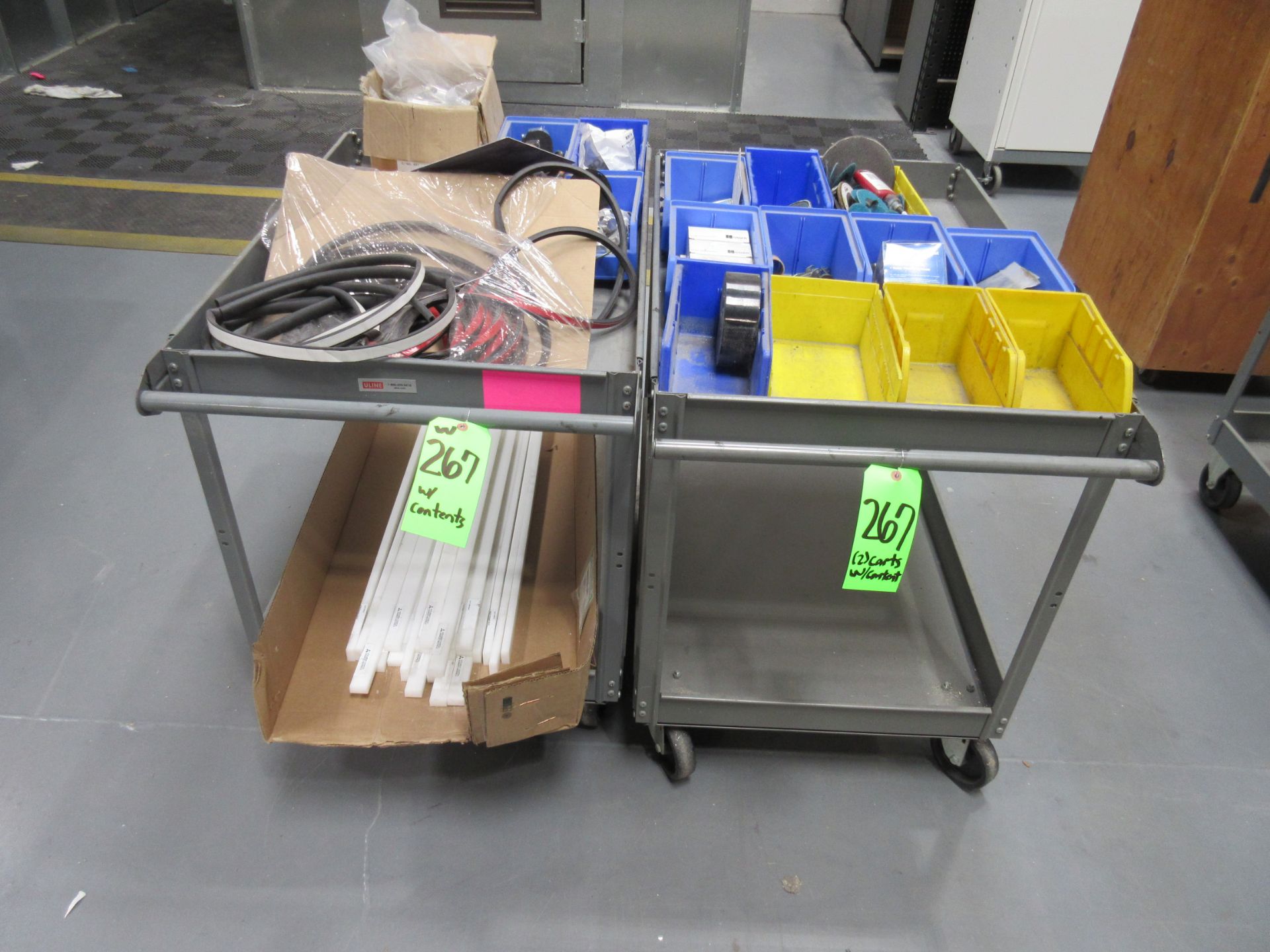 LOT TO (2) METAL UTILITY SHOP CARTS (CONTENTS ON BOTH CARTS INCLUDED ...