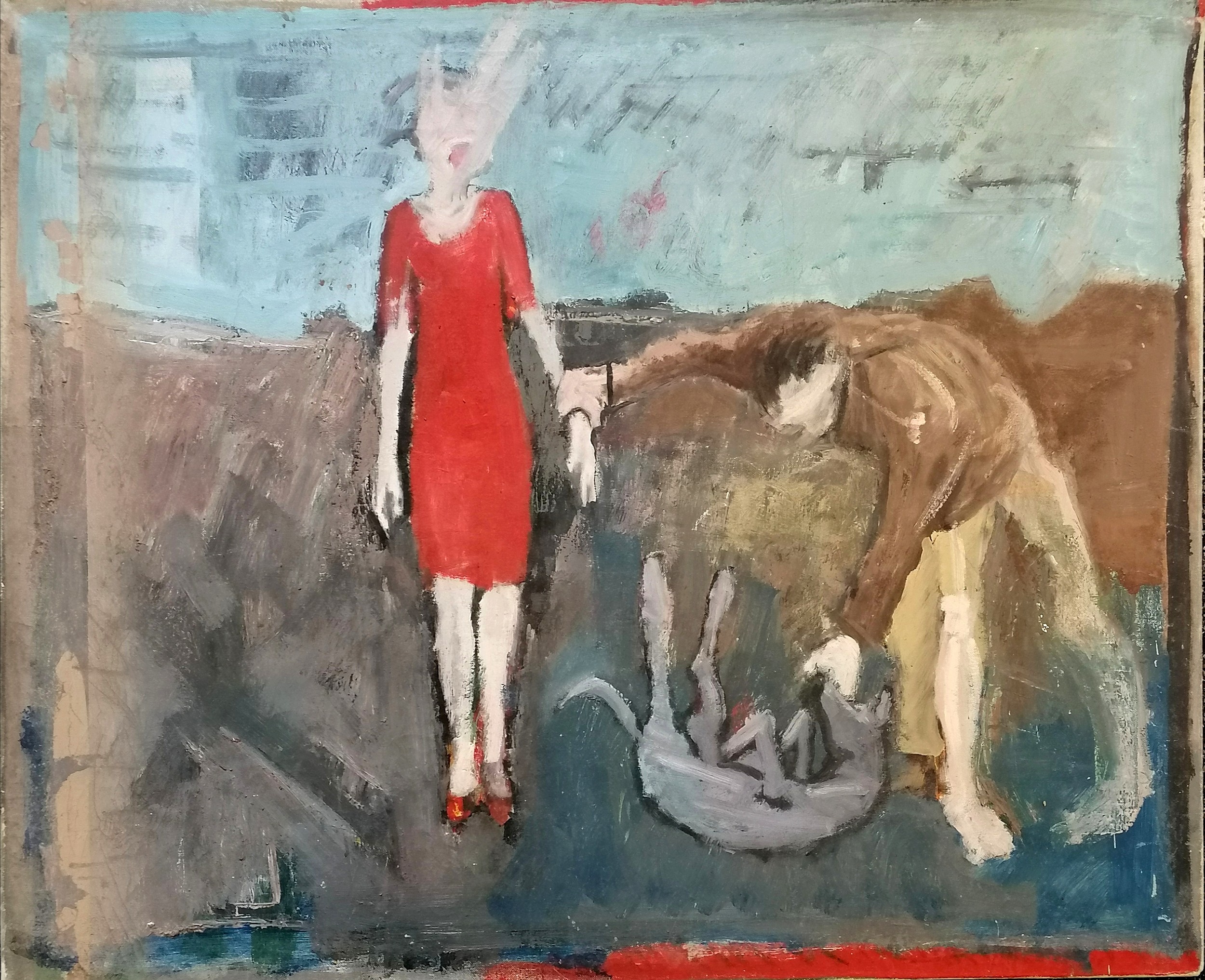 Peter David Fried contemporary oil on canvas - Woman and Dog exhibited ...