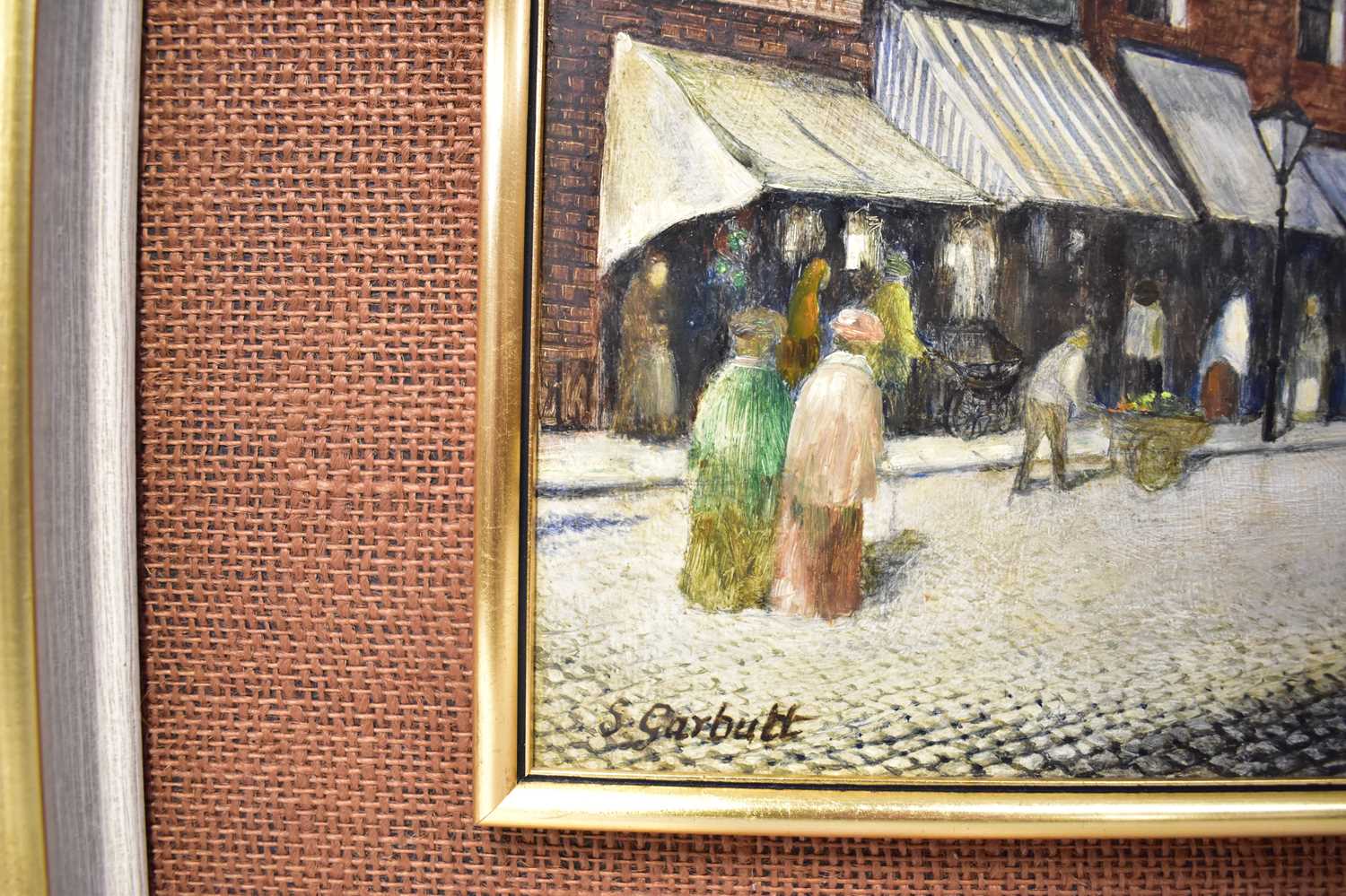 STEPHEN GARBUTT (British, 20th century); acrylic on board, street scene ...