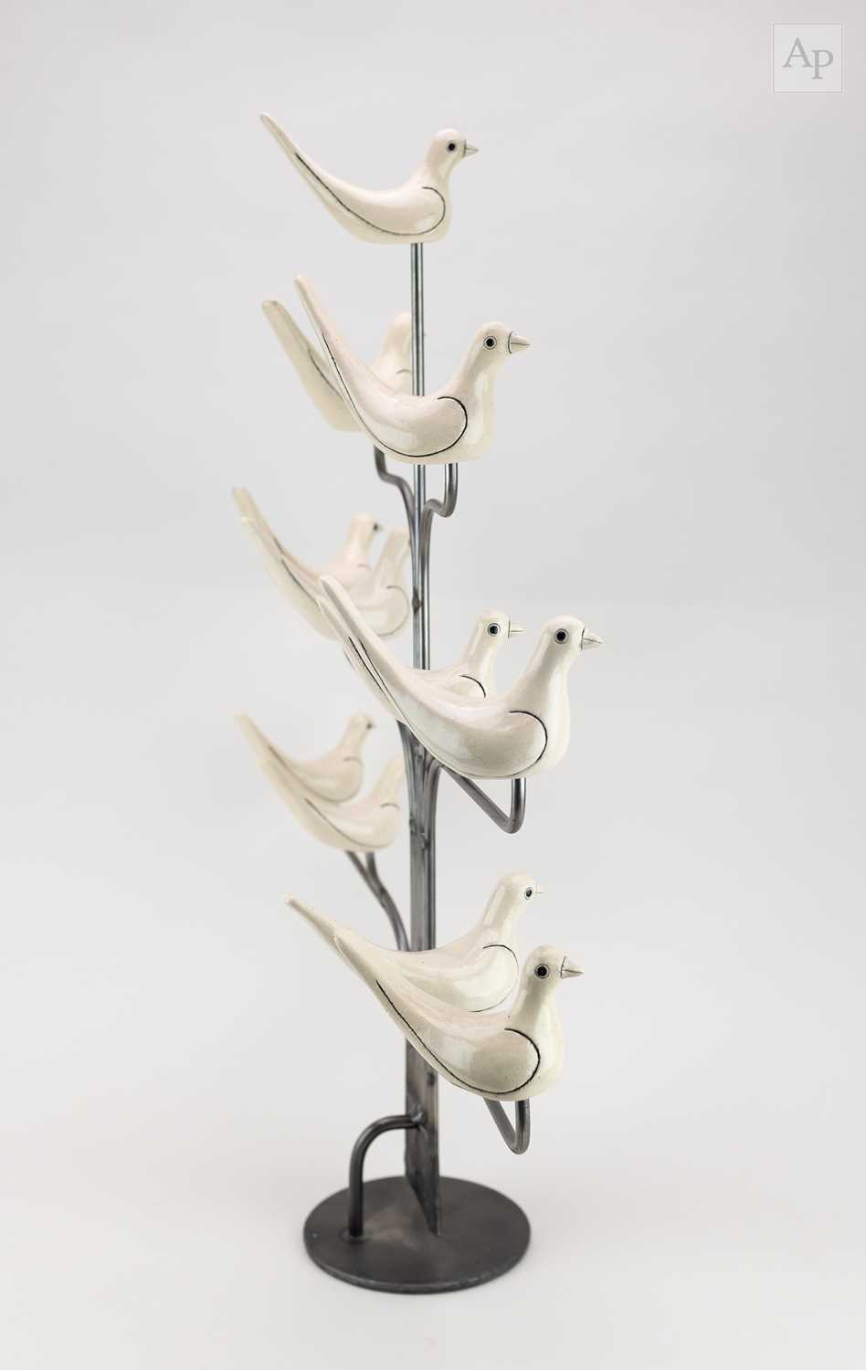 GUY ROUTLEDGE (born 1965); a monochrome ceramic and metal sculpture of ...