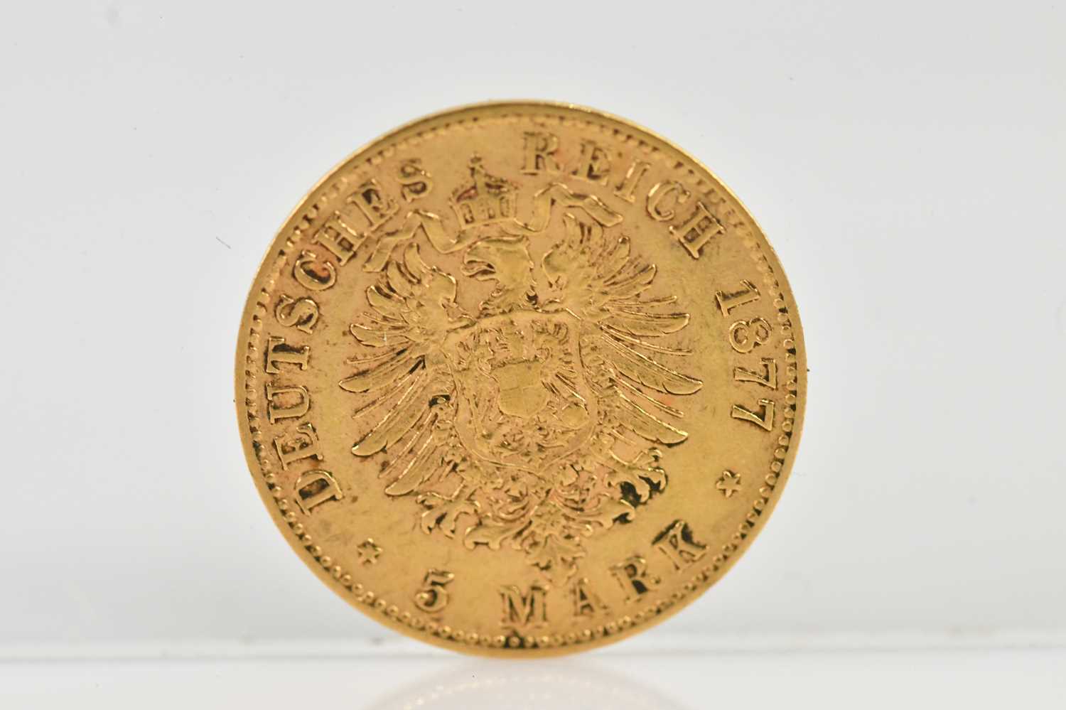 GERMANY; a five mark gold coin, 1877.