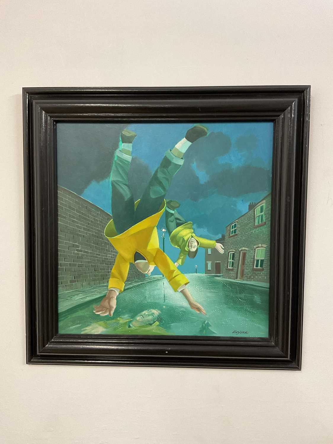 DAVID EUSTACE; oil and acrylic on board, 'Through Wet Street', signed ...