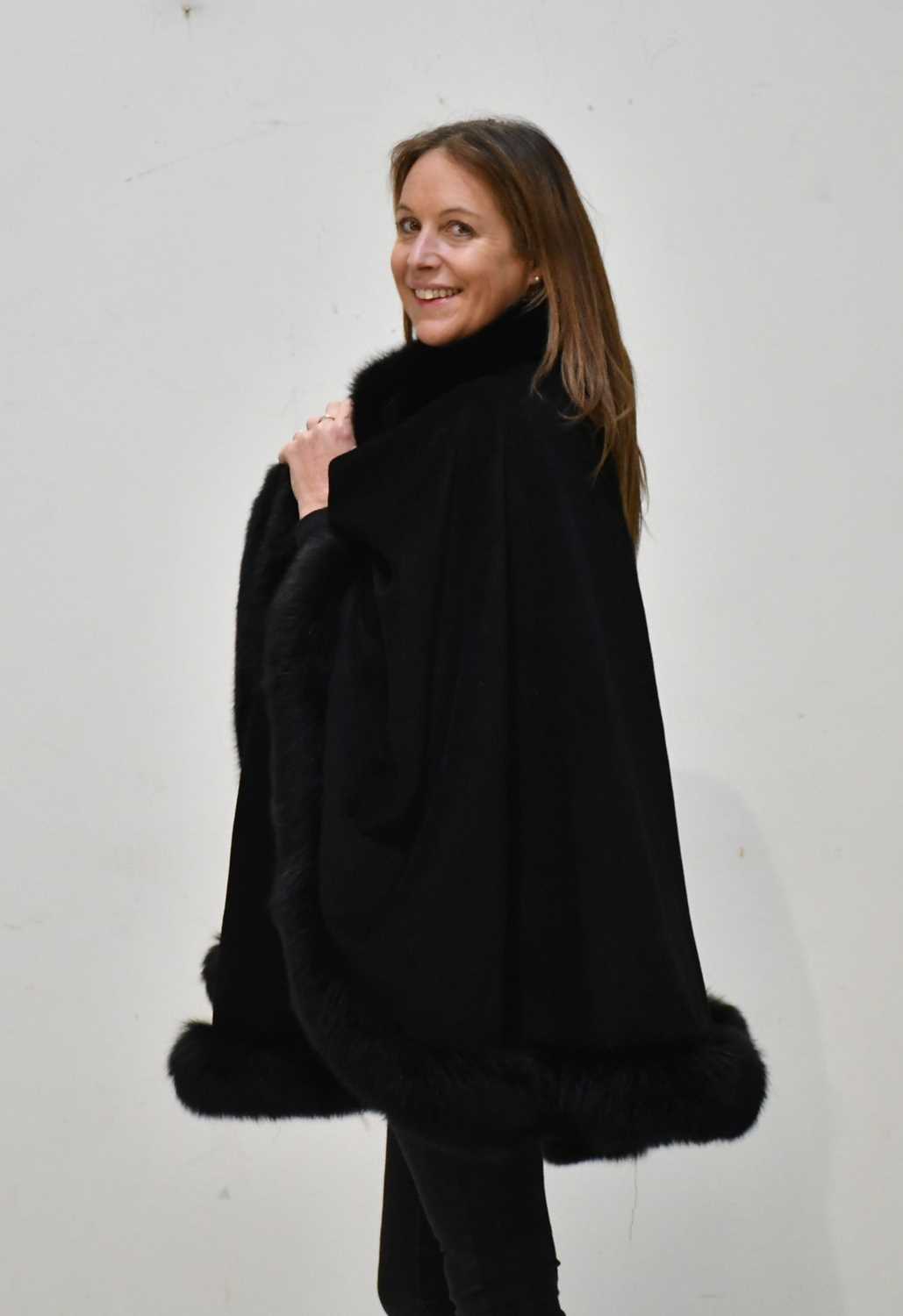 MY COUTURE; a 100% black cashmere lined cloak, trimmed with black mink ...