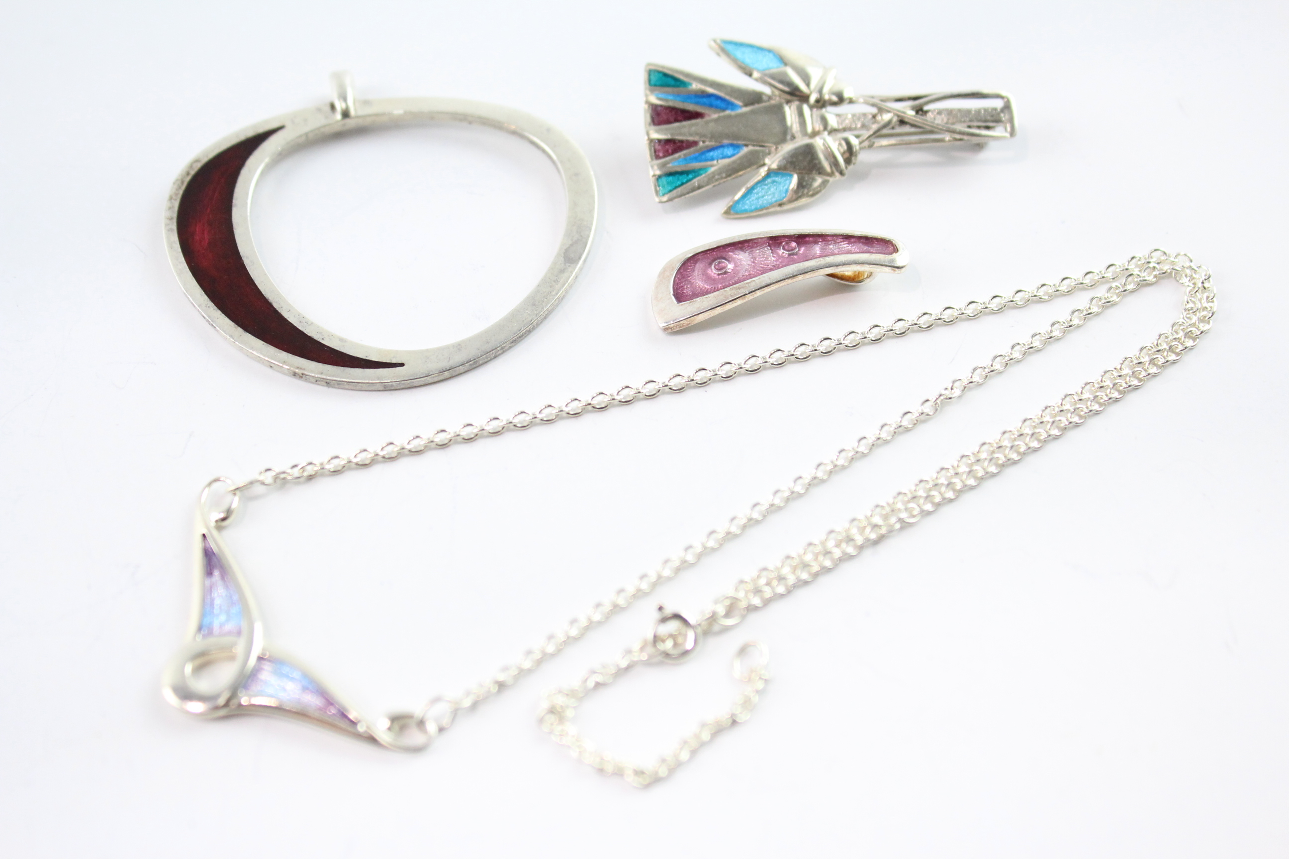 Collection of Sterling Silver Enamel Jewellery inc. Malcolm Gray x 4 (23g)