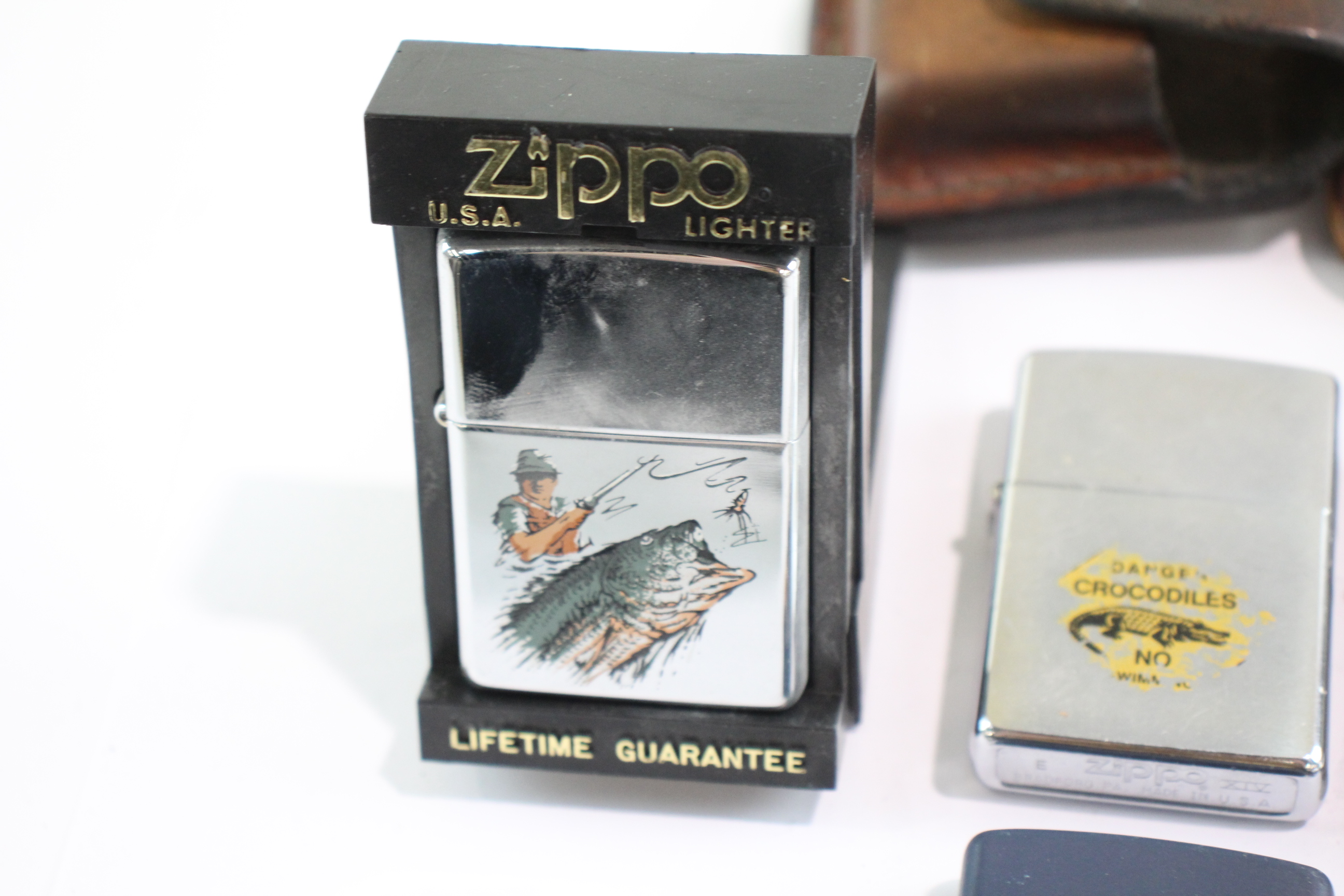 Zippo Pocket Lighters Tobacciana Collectables w/ Belt Cases Inc Porsche ...