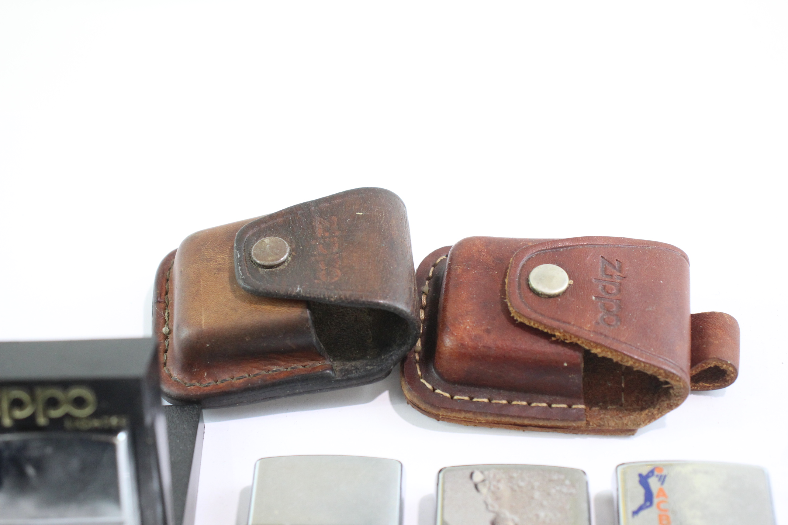 Zippo Pocket Lighters Tobacciana Collectables w/ Belt Cases Inc Porsche ...