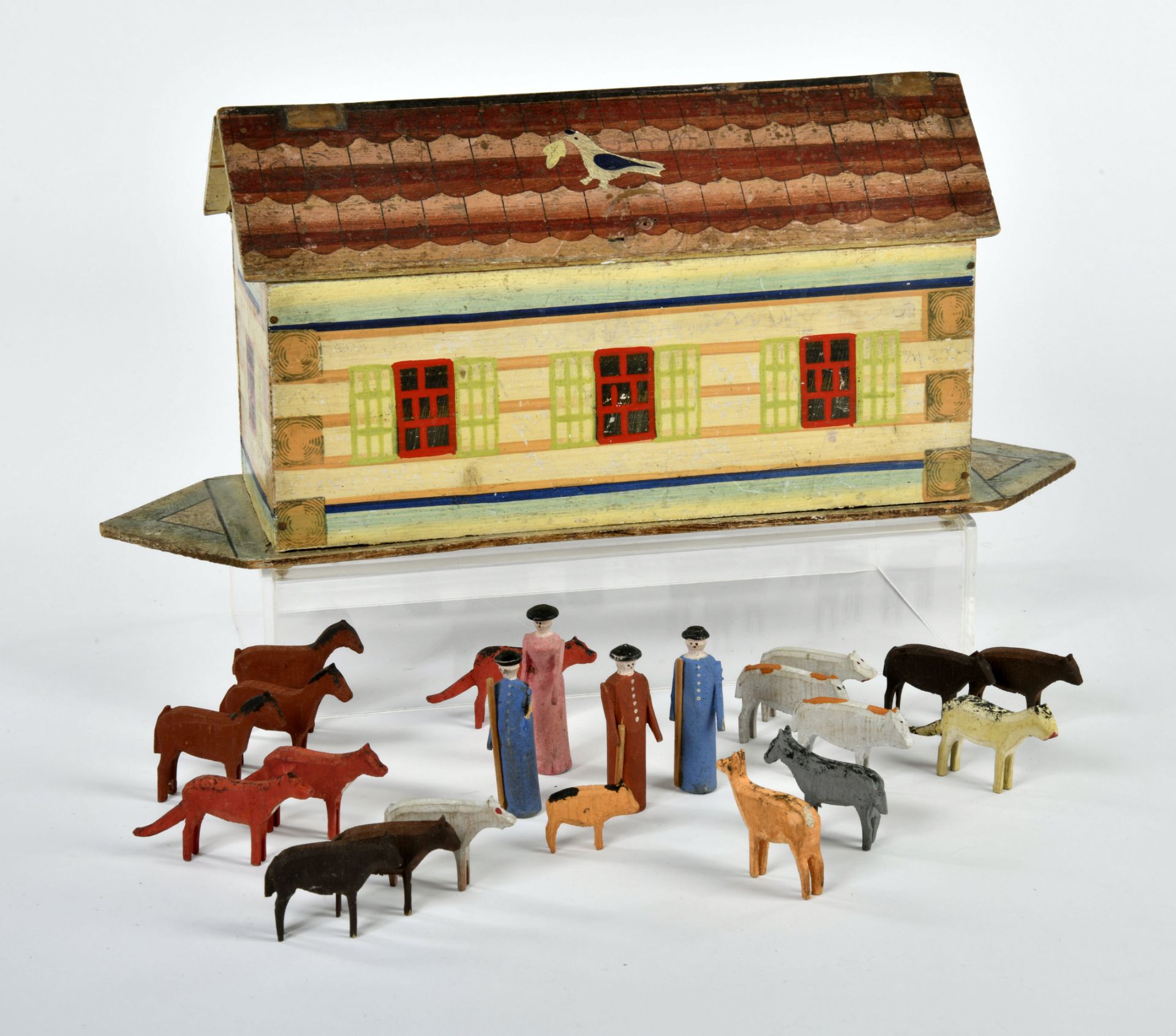 Erzgebirge, Arche Noah mit 32 Tieren, Germany, um 1920, 38 cm, Holz, LM ...
