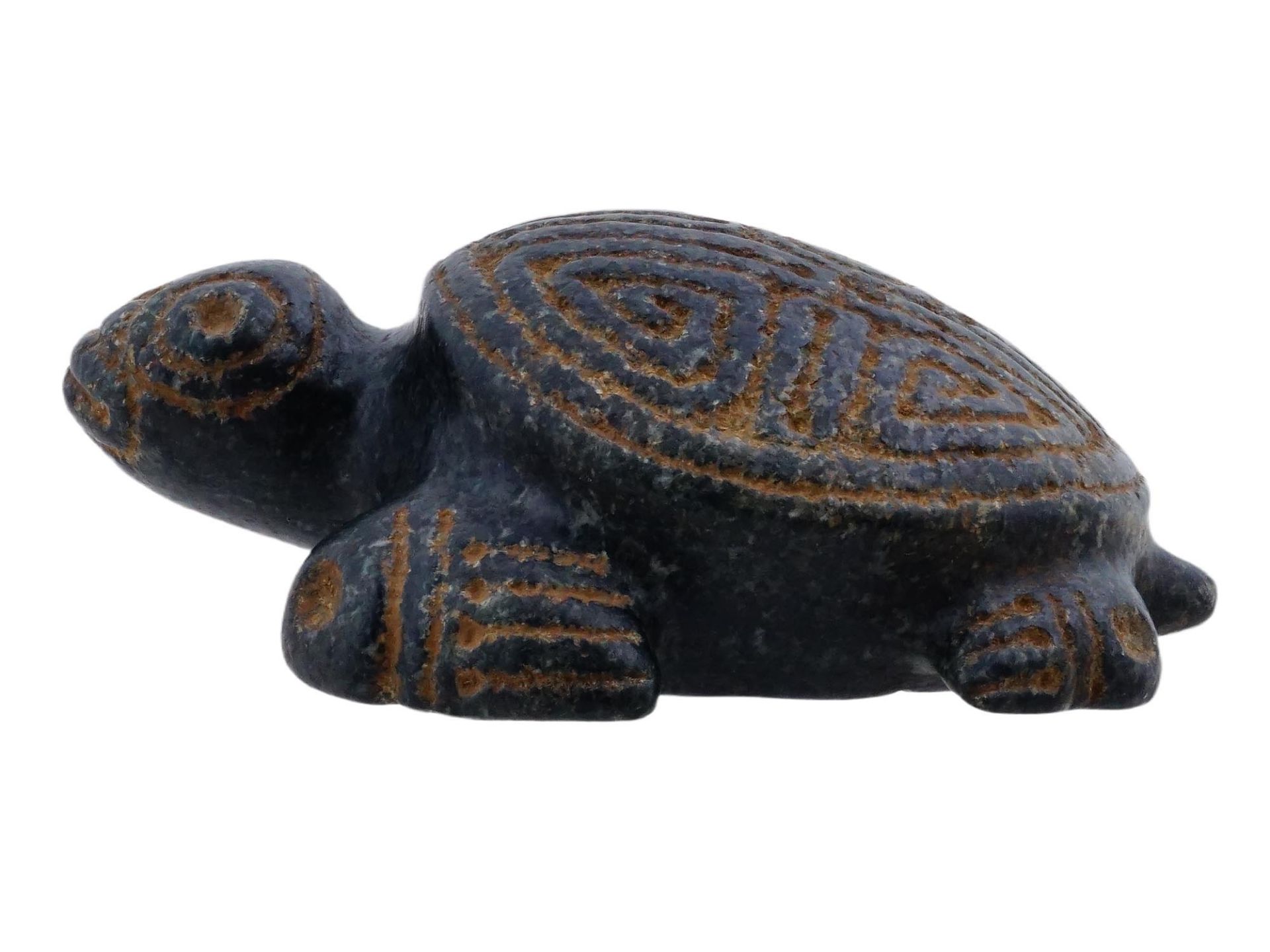 An ancient Pre-Columbian carved hard stone turtle. The carapace ...