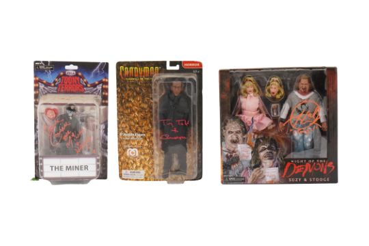 Three vintage horror-themed NECA action figures, each signed by actors ...
