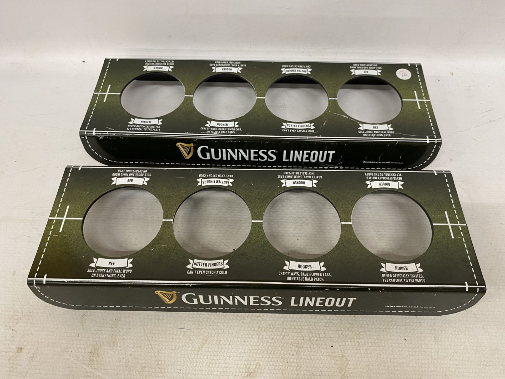 TWO GUINNESS RUGBY UNION THEMED 4 PINT CARRY TRAYS