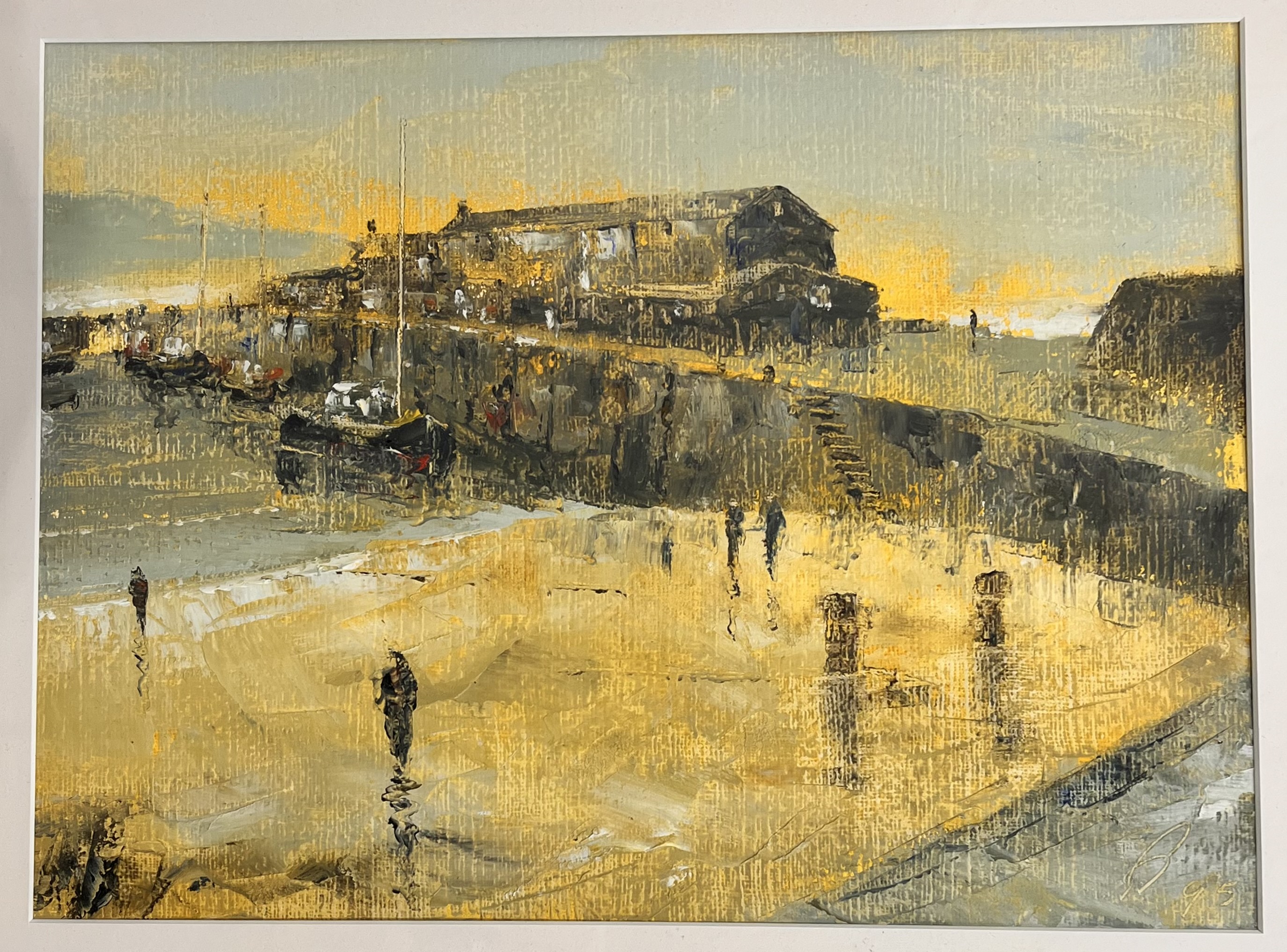 A framed oil (behind glass) on board of "The Cobb" at Lyme Regis ...