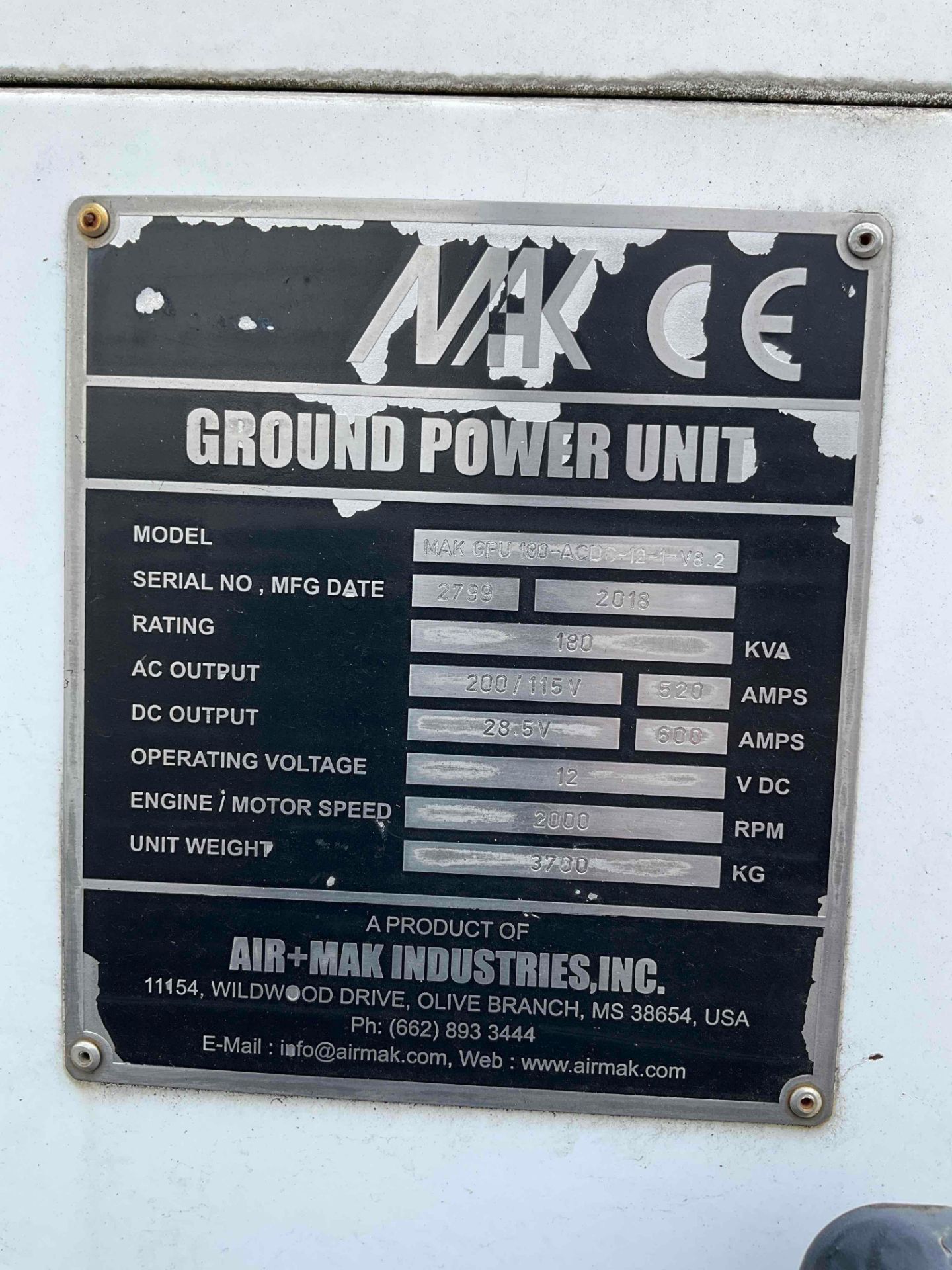 2018 MK GROUND POWER UNIT MODEL MAK GPU 180-ACDC-12-1V8.2; 180 KVA ...